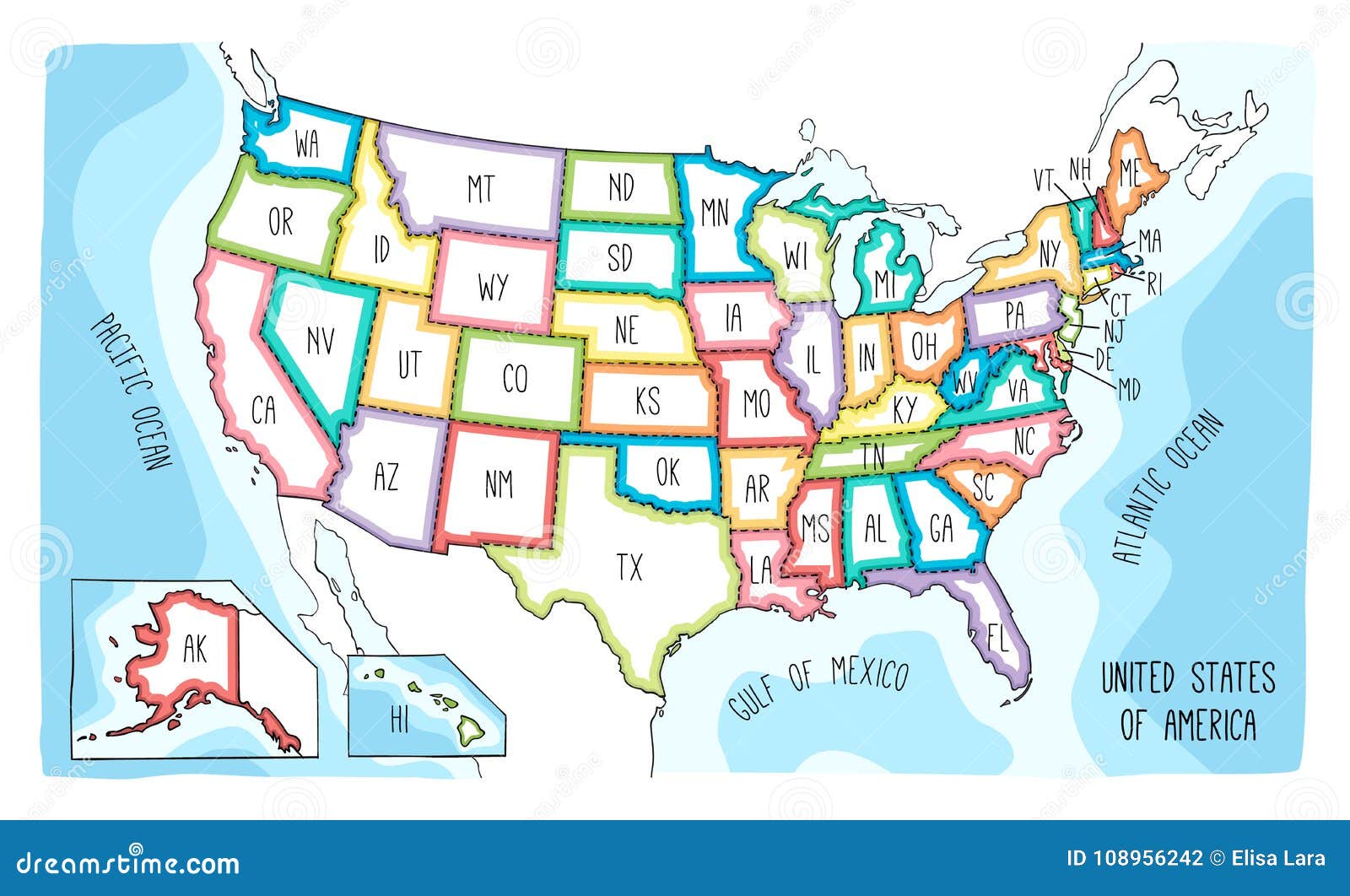 Colorful Hand Drawn Vector Map of the USA Stock Vector - Illustration ... Colorful Hand Drawn Vector Map of the USA Stock Vector - Illustration ...