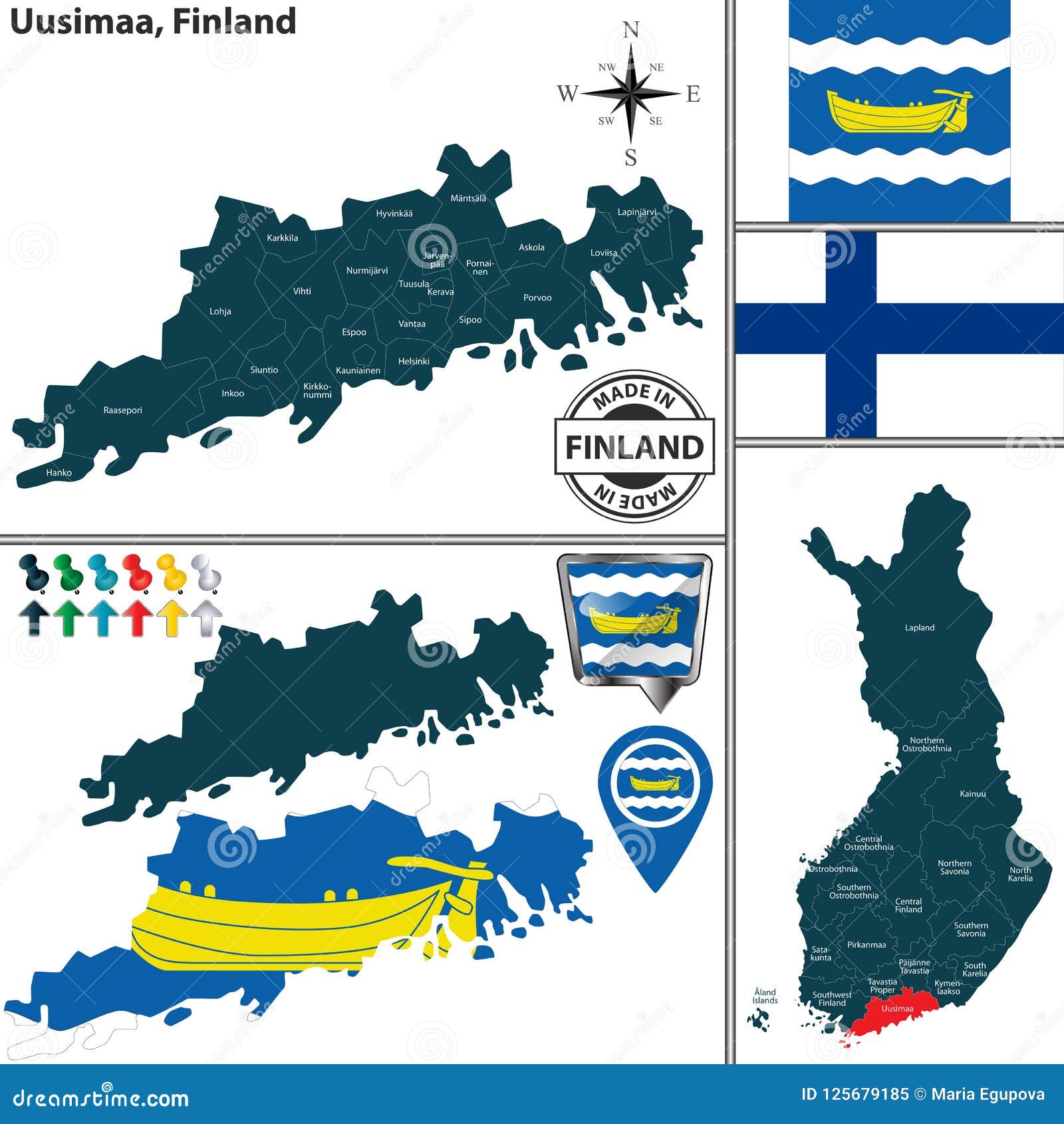 Map of Uusimaa, Finland stock vector. Illustration of administrative ...