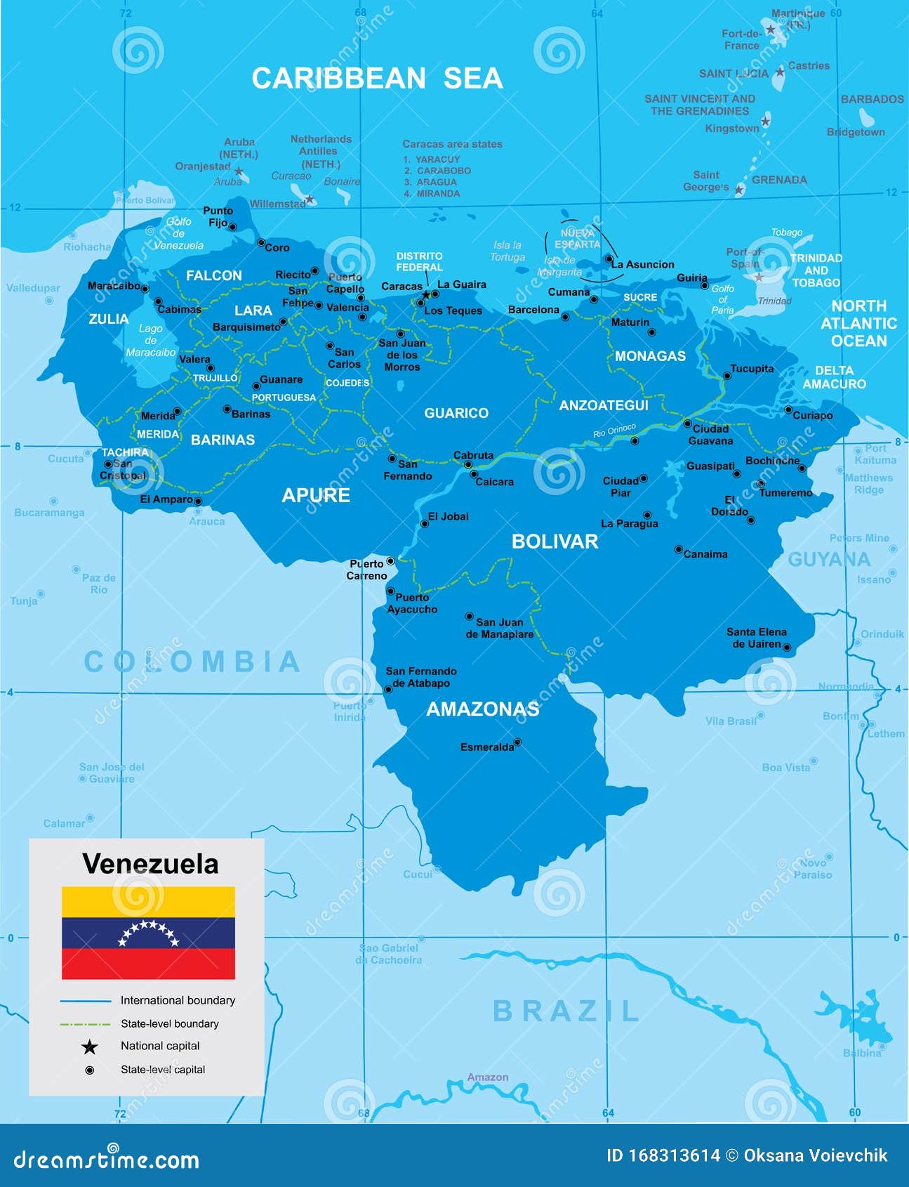 Vector map of Venezuela stock vector. Illustration of travel - 168313614