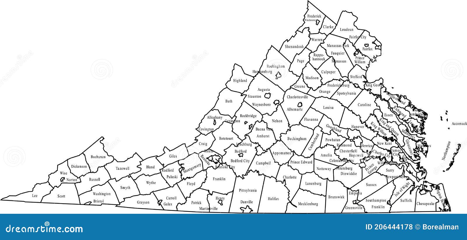 Map of the Virginia stock vector. Illustration of travel - 206444178