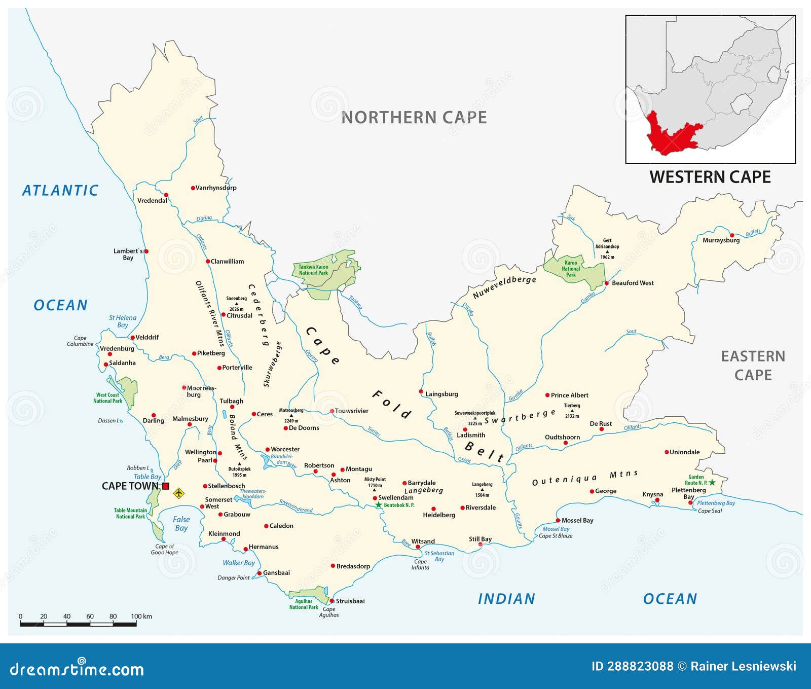 Vector Map of Western Cape Province, South Africa Stock Vector ...