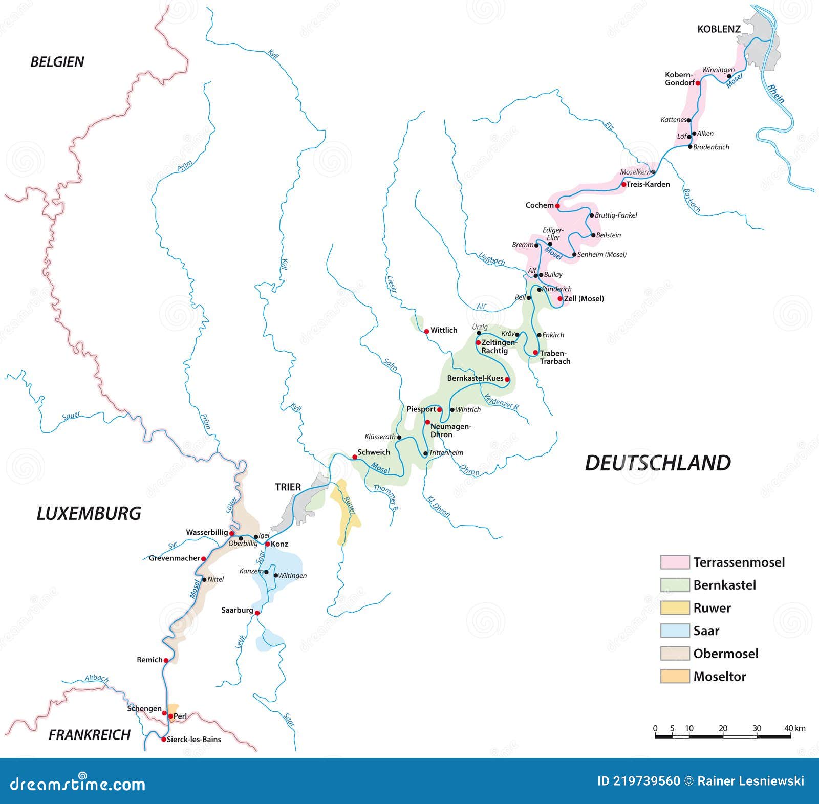 Vector Map Of The Wine Growing Areas On The Moselle River, Germany ...