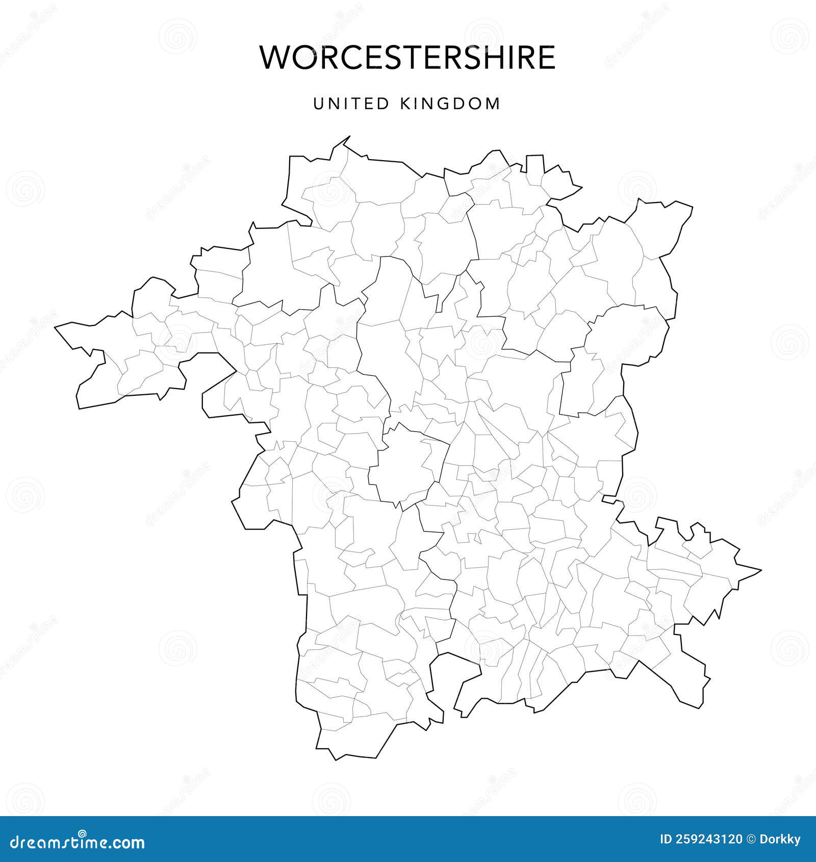 Administrative Map of Worcestershire As of 2022 - Vector Illustration ...