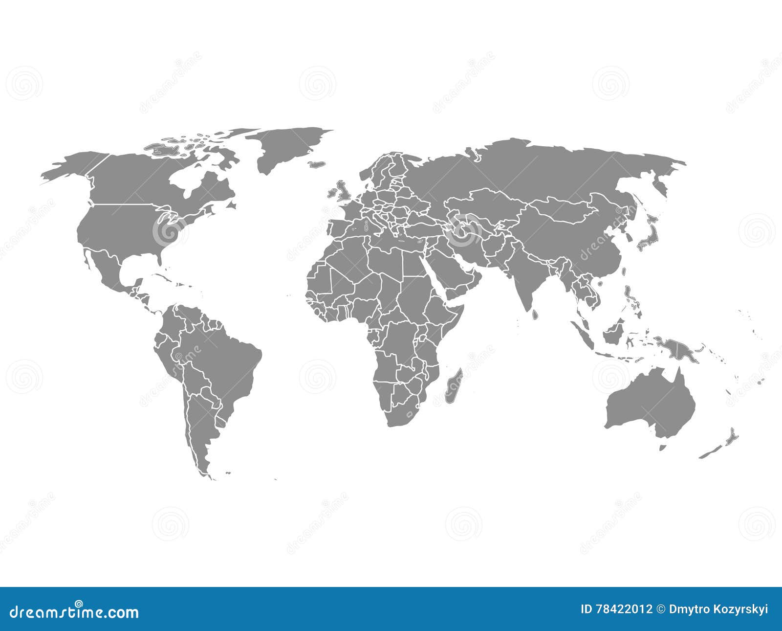 World Map In Grey Color On White Background. High Detail Blank ...