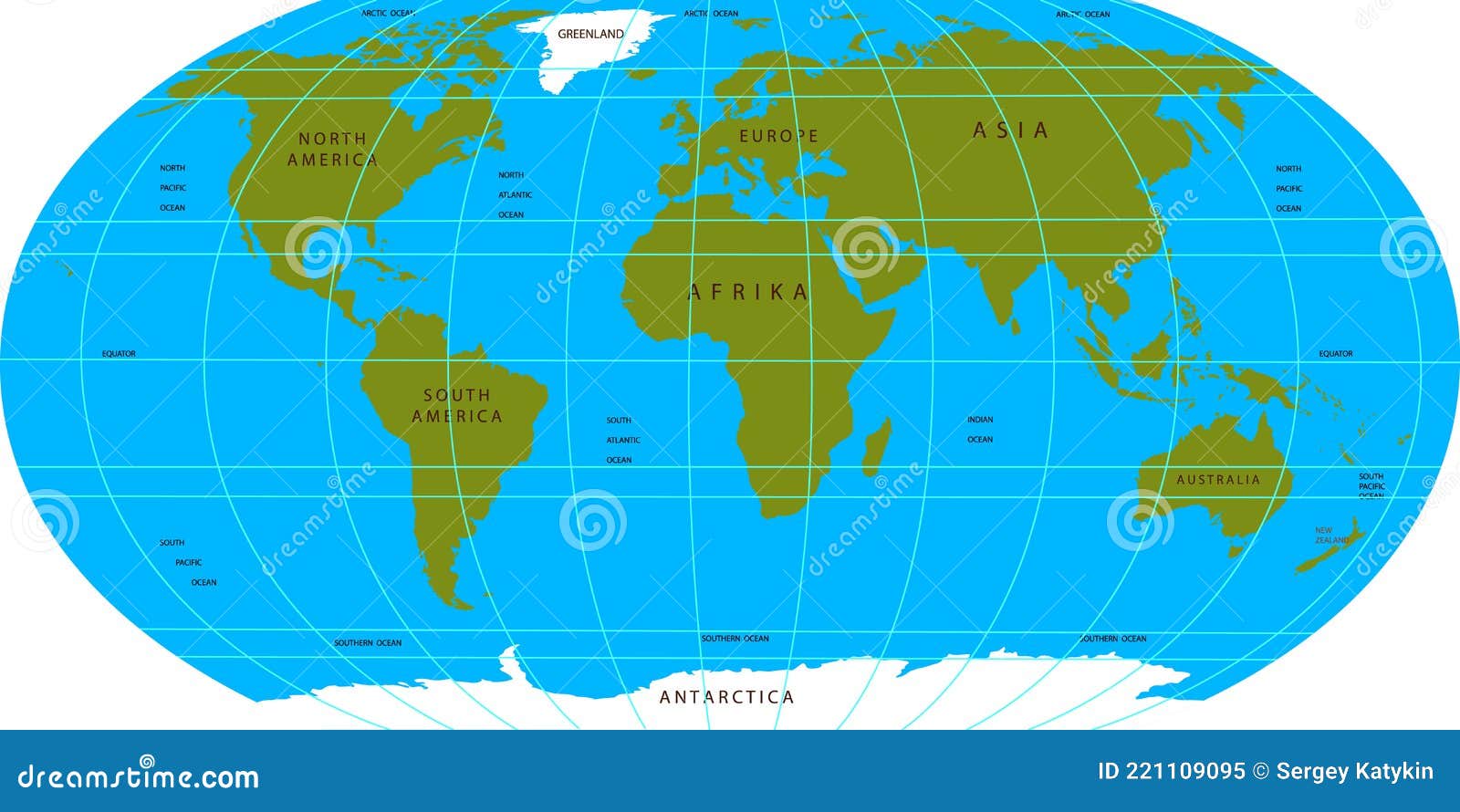 Vector Map of the World. Oceans and Continents on a Flat Projection ...