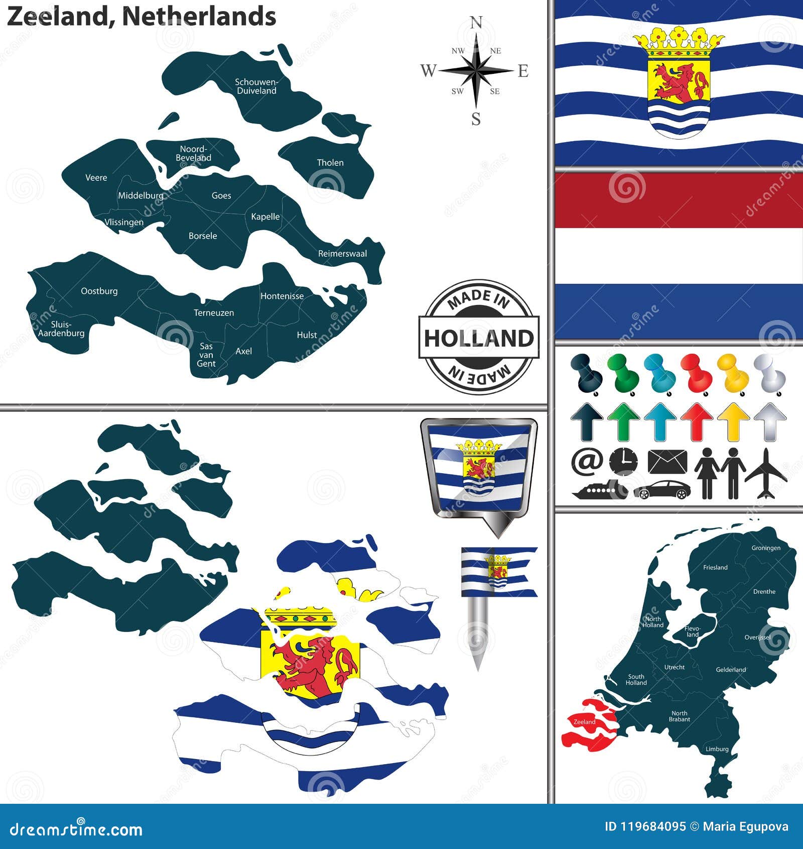 Map of Zeeland, Netherlands Stock Vector - Illustration of holland ...