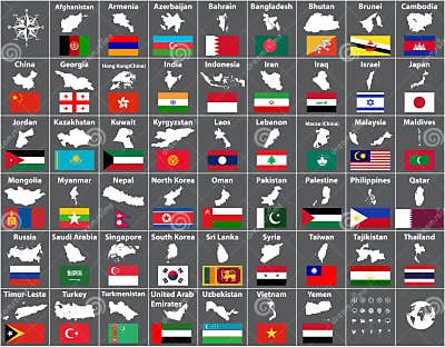 Vector Maps and Flags of All Asian Countries Arranged in Alphabetical ...