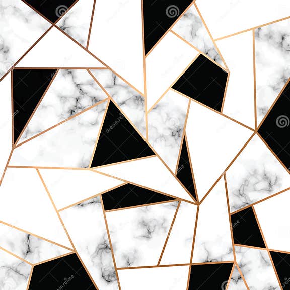 Vector Marble Texture Design With Golden Geometric Lines Black And
