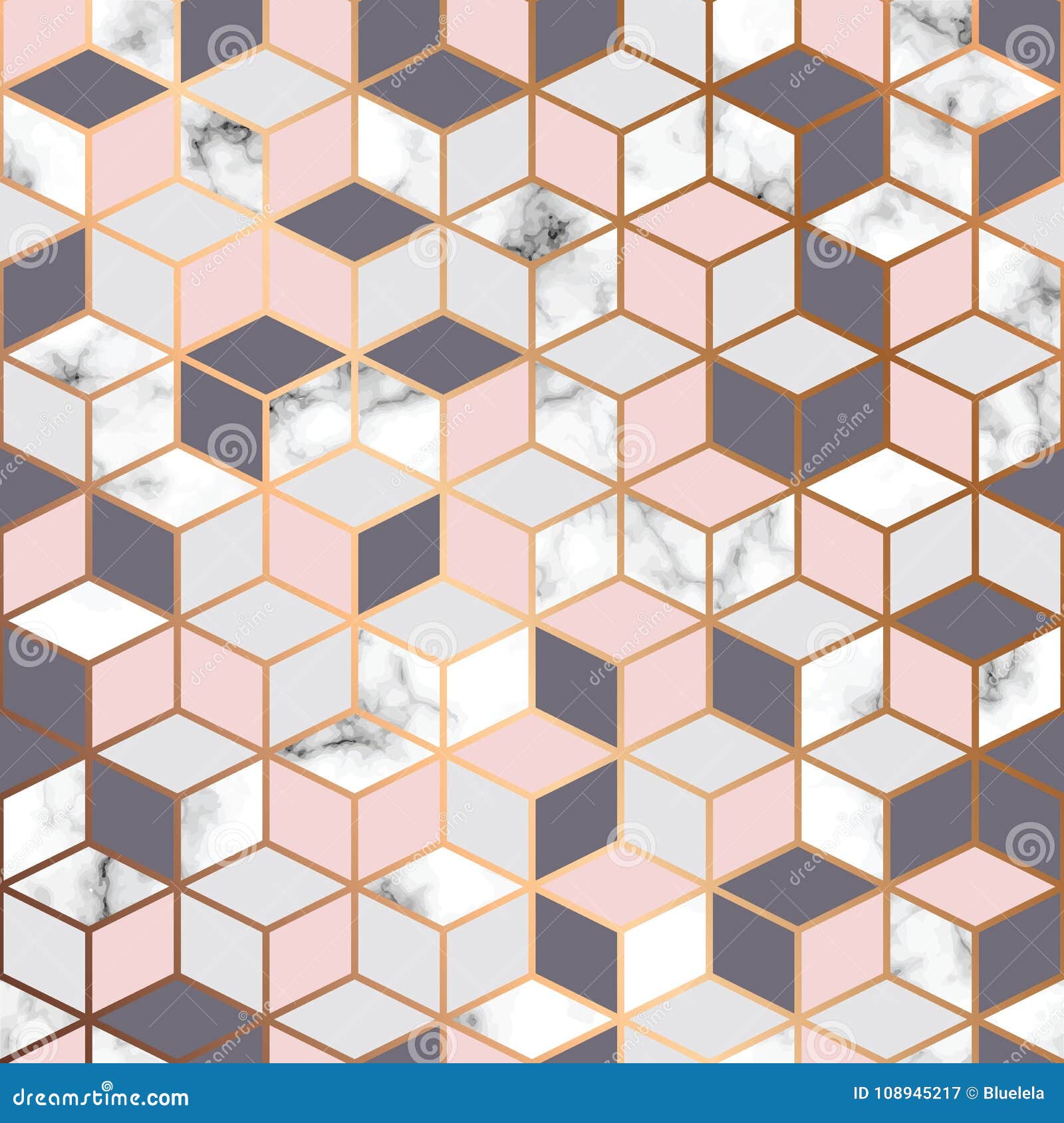 Vector Marble Texture, Seamless Pattern Design with Golden Cubes ...
