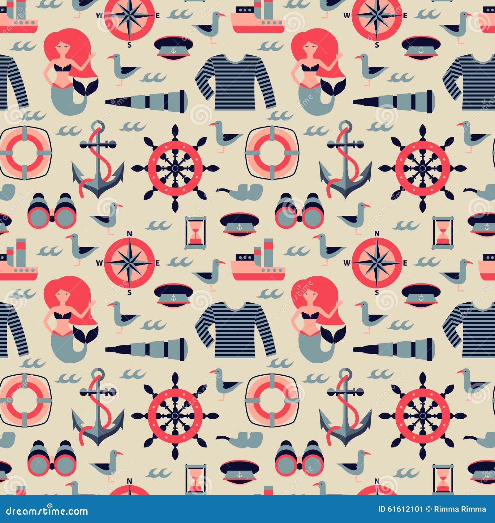 Vector Marine Seamless Pattern Stock Vector - Illustration of beach ...