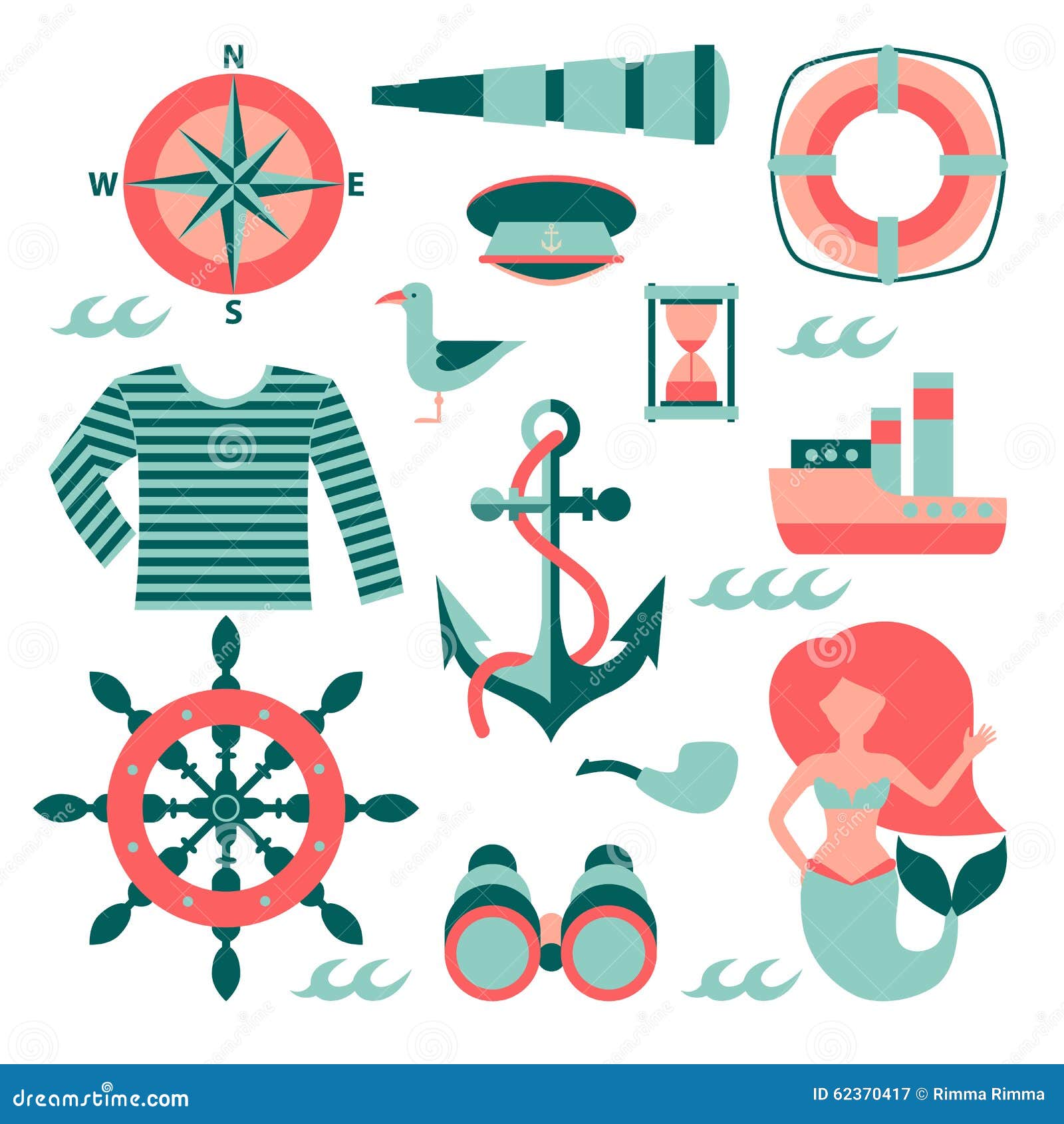 Vector marine set stock vector. Illustration of card - 62370417