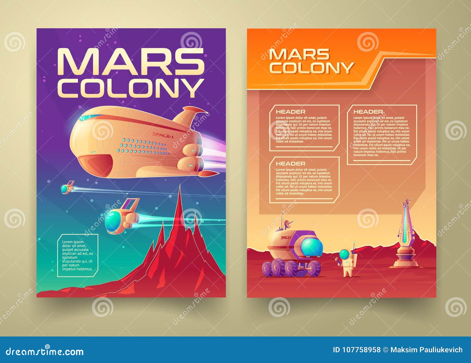 Vector Mars Colonization Cartoon Infographics. Futuristic Colony ...