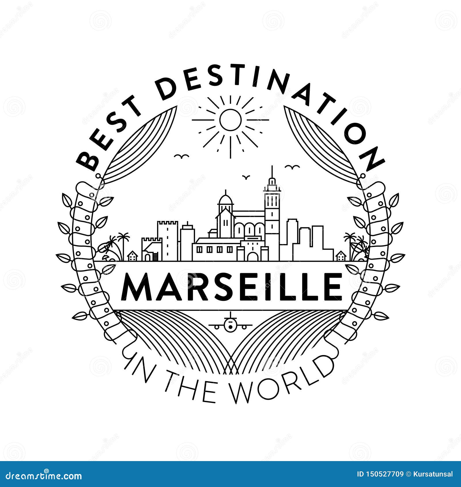 Vector Marseille City Badge, Linear Style Stock Illustration ...
