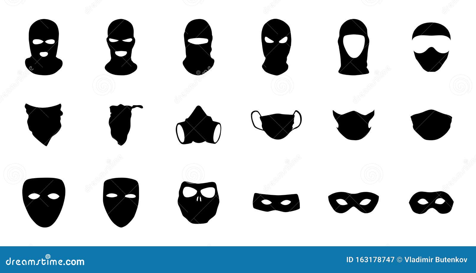 Vector Masks of Criminals, Bandits and Mafia Stock Illustration ...