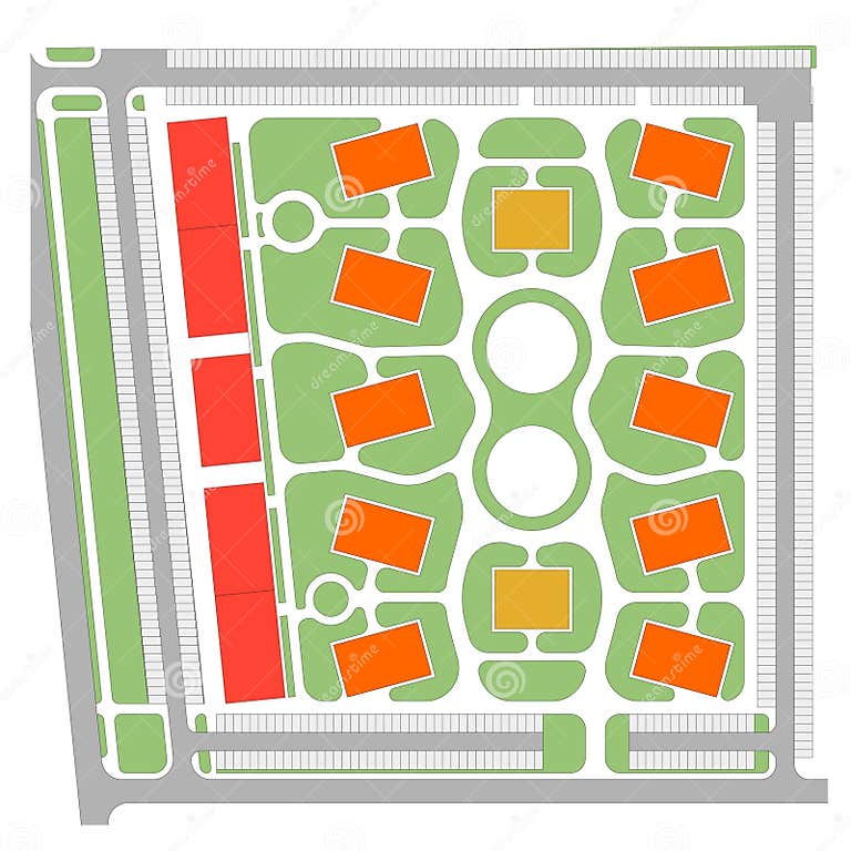 Vector Master Plan of City District with Buildings and Landscape Design ...
