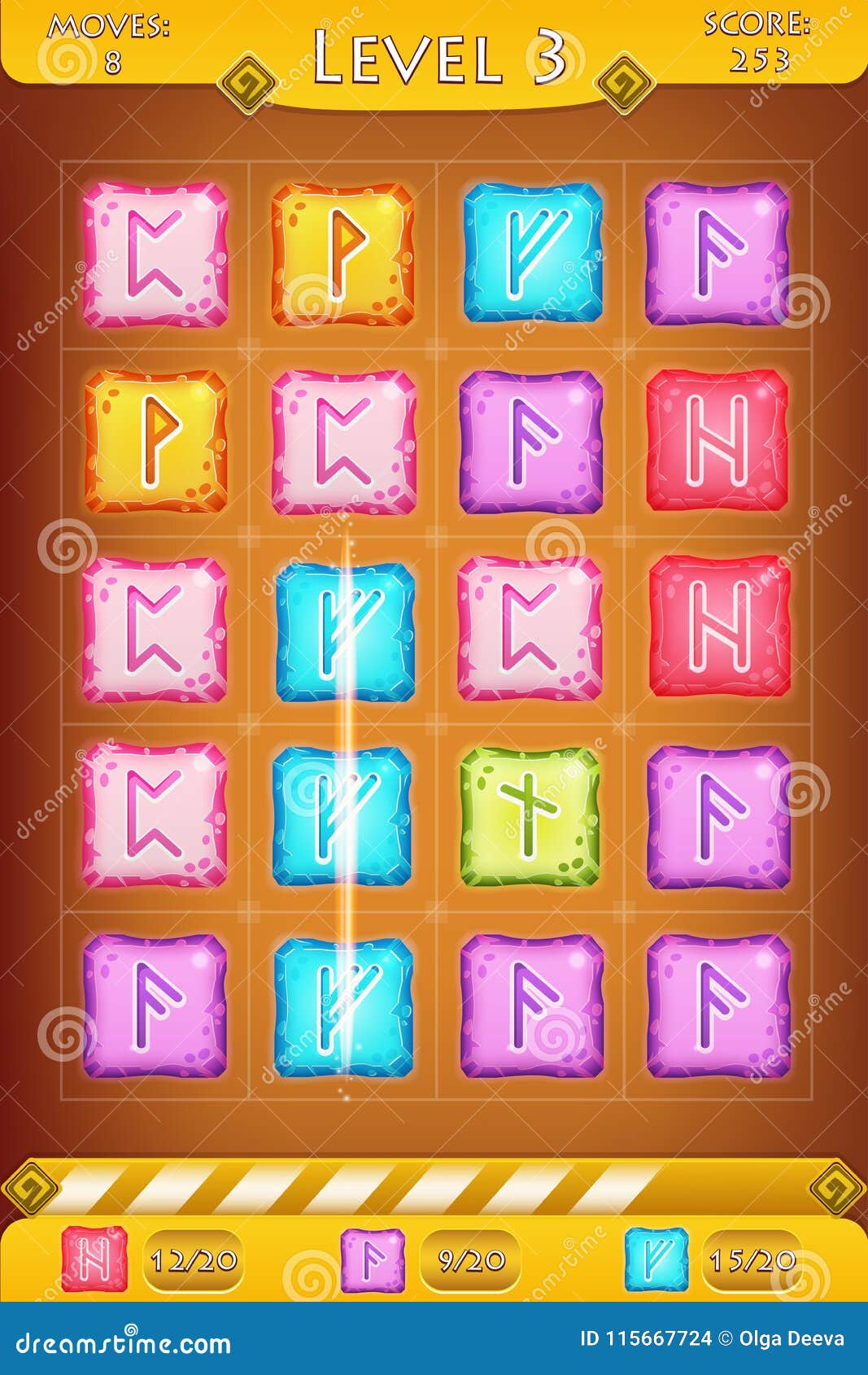 Match Three Runes Game Concept Stock Vector - Illustration of nordic ...