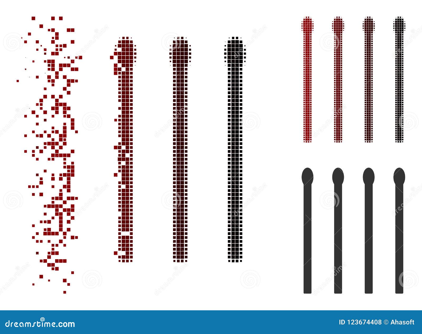 Disintegrating Pixel Halftone Matches Icon Stock Vector - Illustration ...