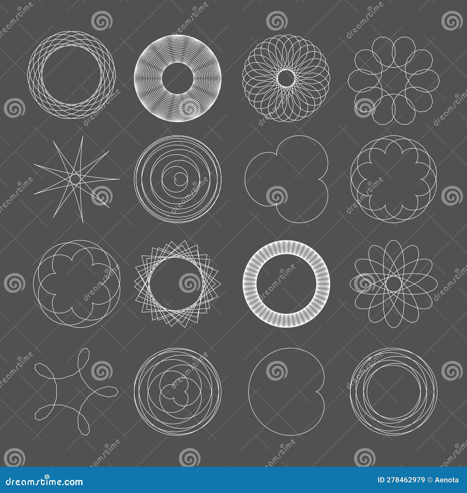 Vector Mathematical Spirograph Curve Structure Set Generative Art Stock ...