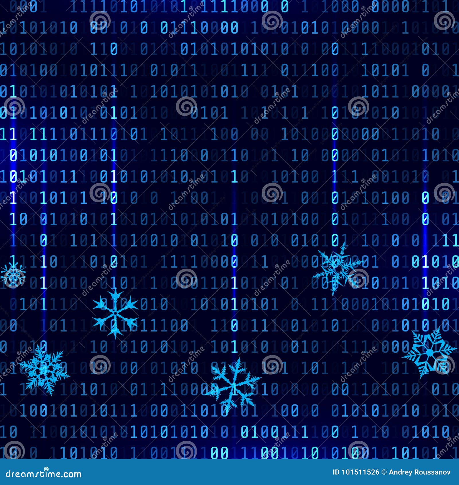 Vector Matrix Style Binary Background with Falling Snowflakes Stock ...