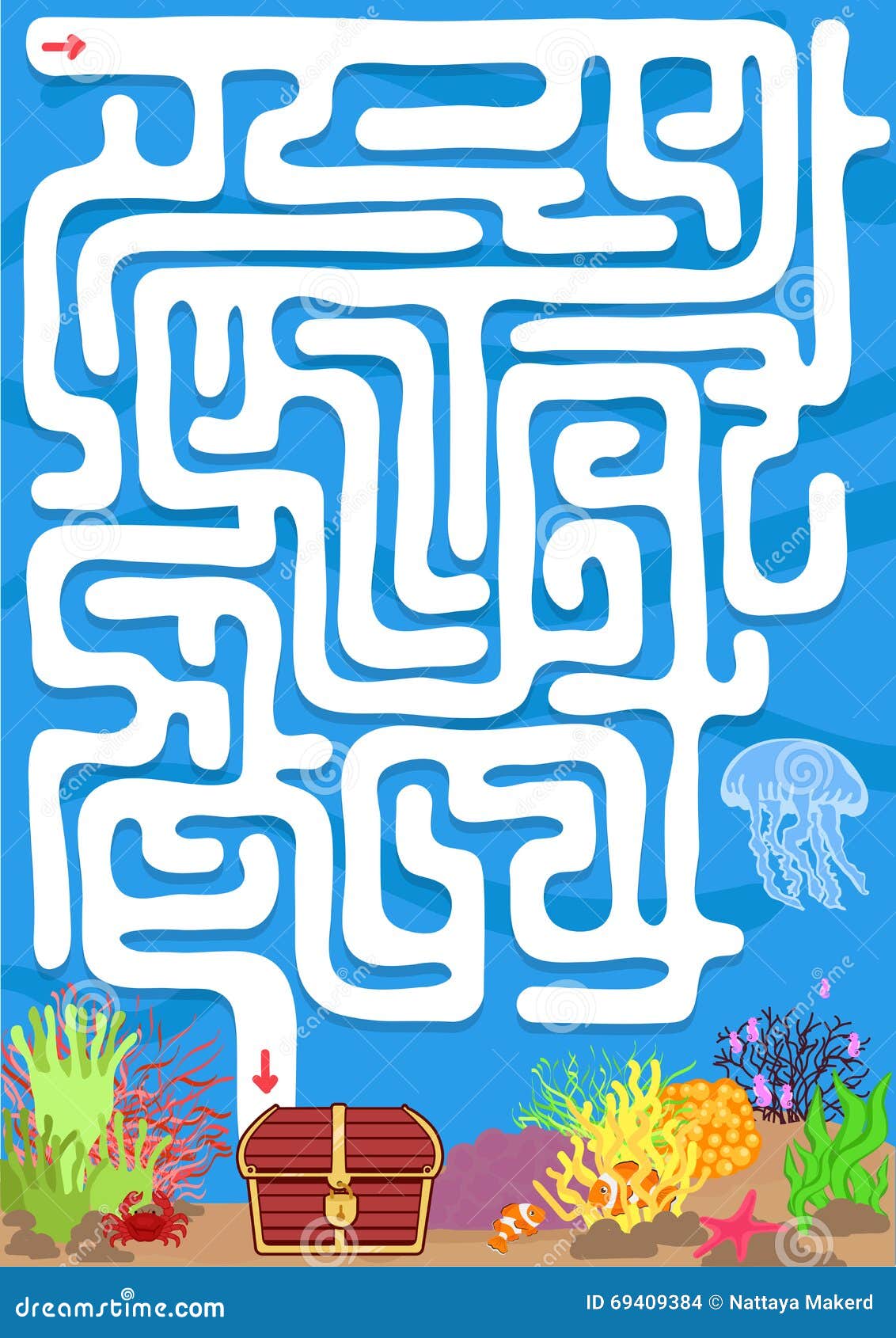 Vector Maze Game with Find Treasure Underwater Stock Vector ...
