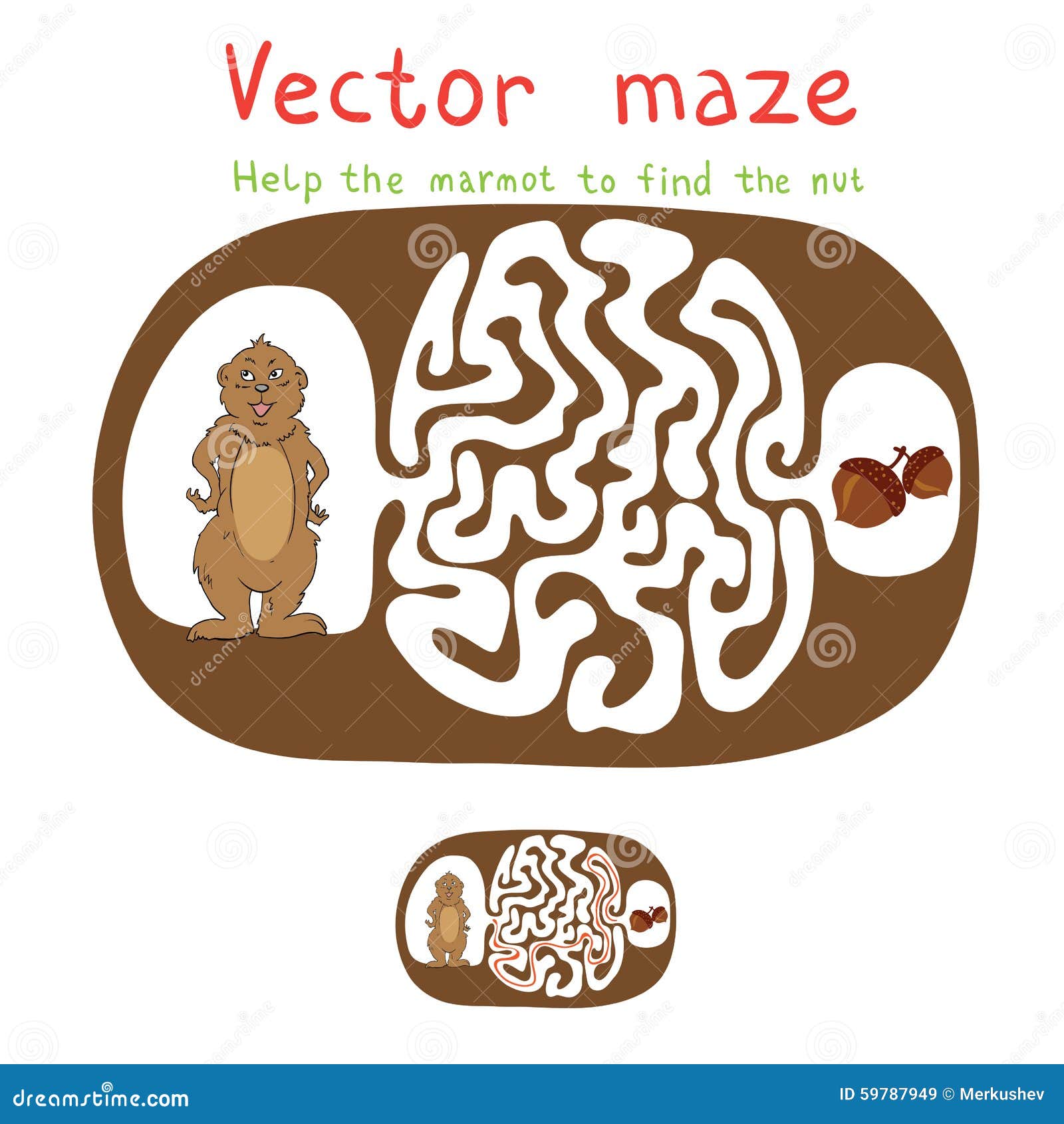 Vector Maze, Labyrinth with Marmot and Nut Stock Vector - Illustration ...