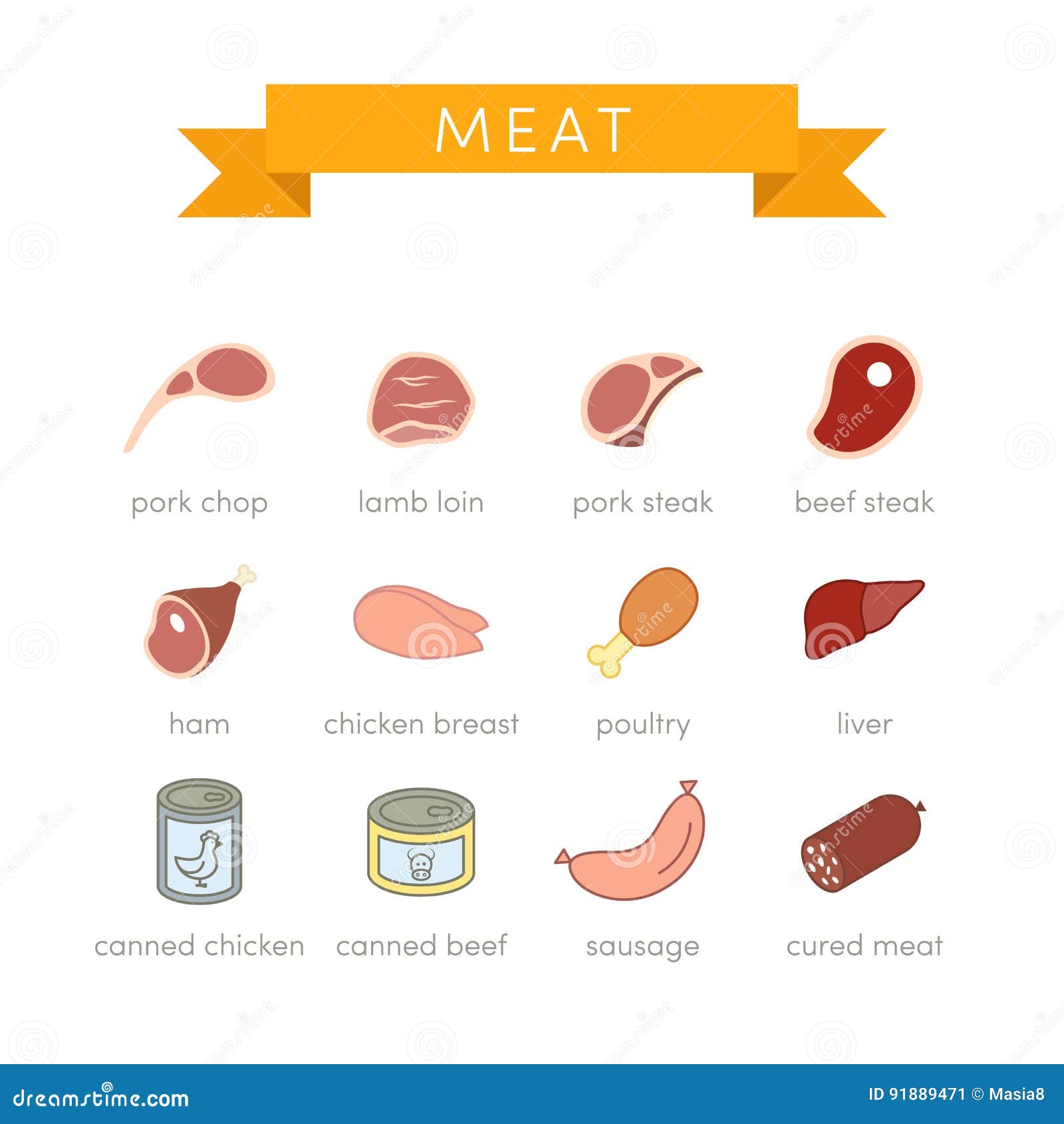 Vector meat icons stock illustration. Illustration of meat - 91889471