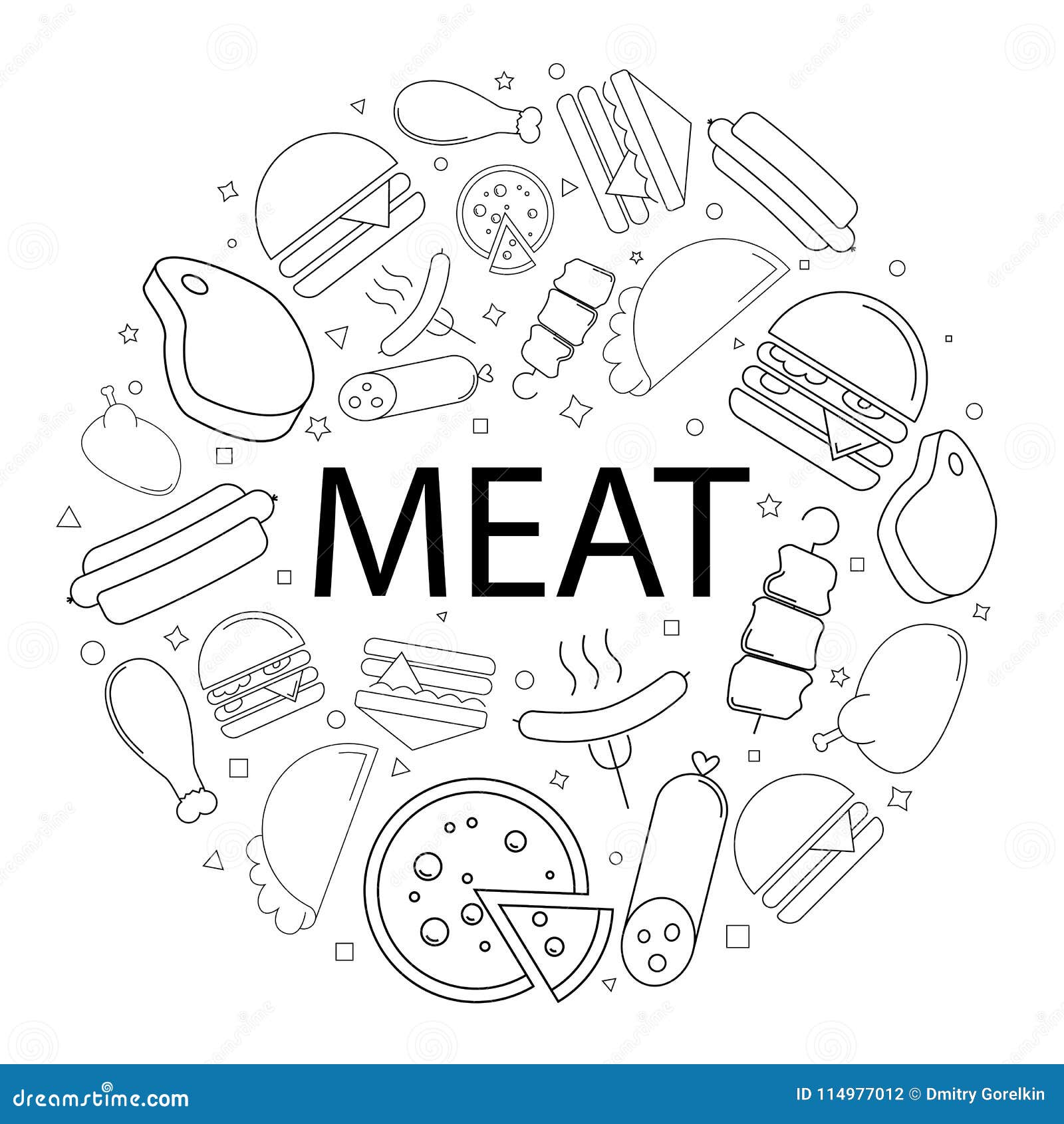 Vector Meat Pattern With Word Meat Background Stock Vector