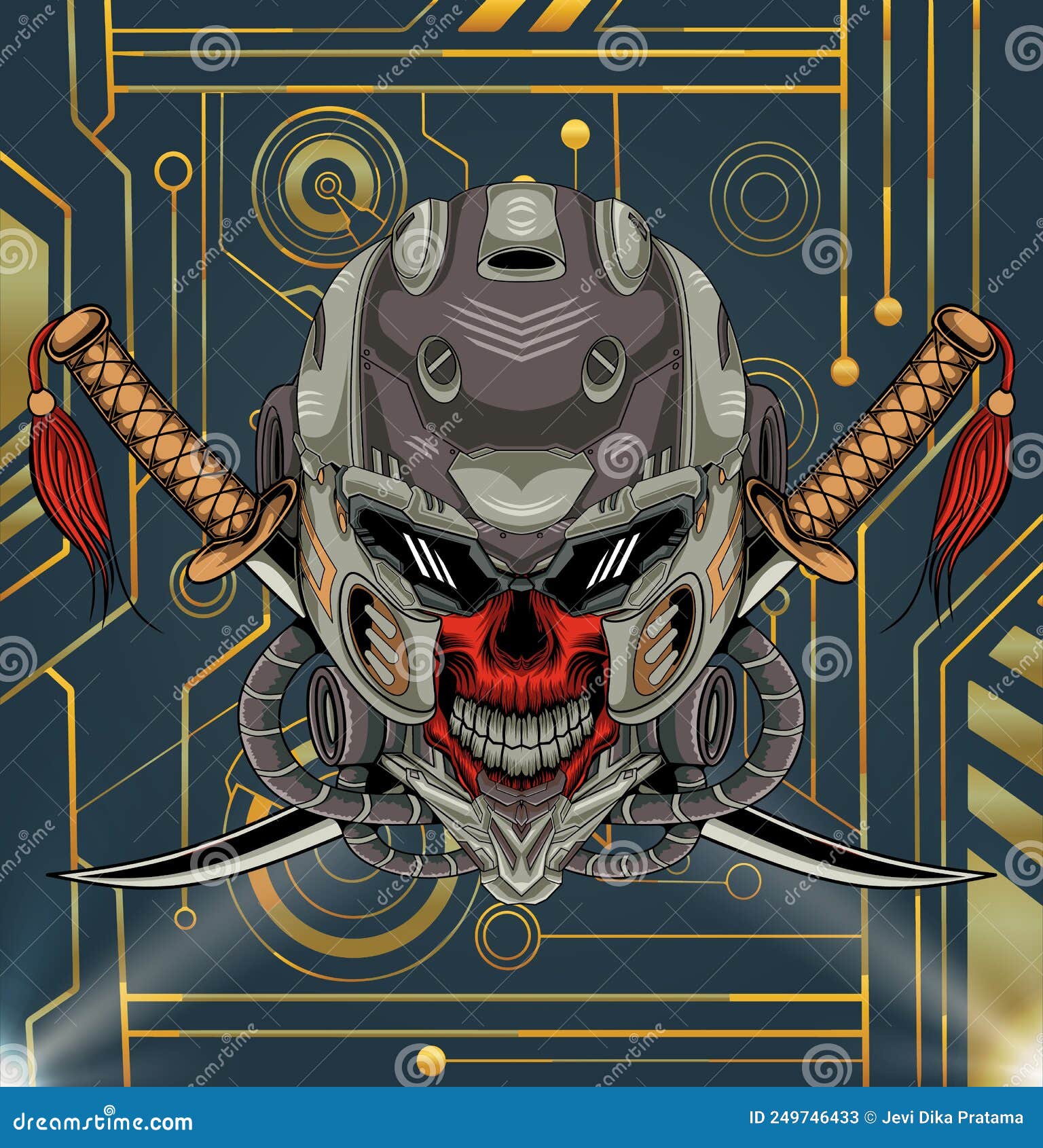 Mecha Devil Skull Vector Black And White | CartoonDealer.com #243029445