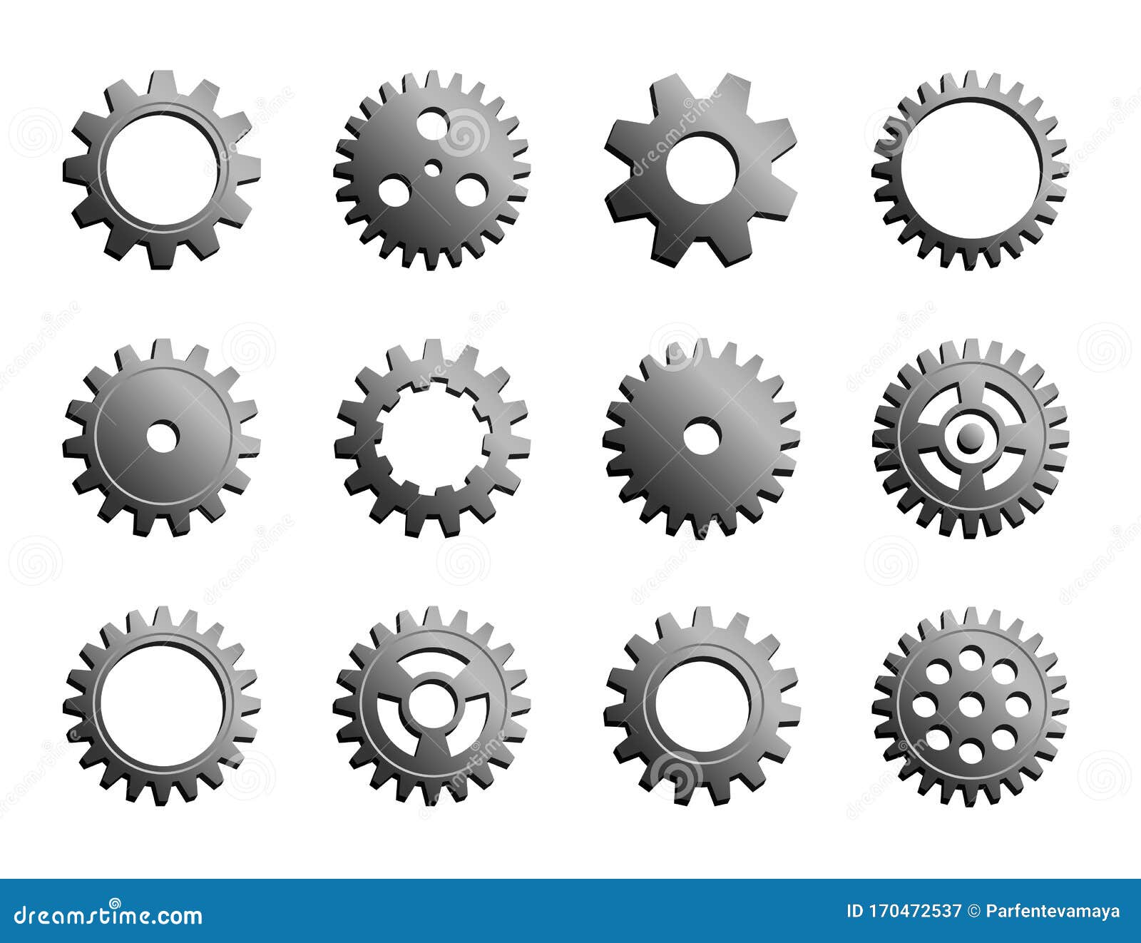 Vector Mechanical Cogwheel Collection. Set of Silver Gear Wheels and ...