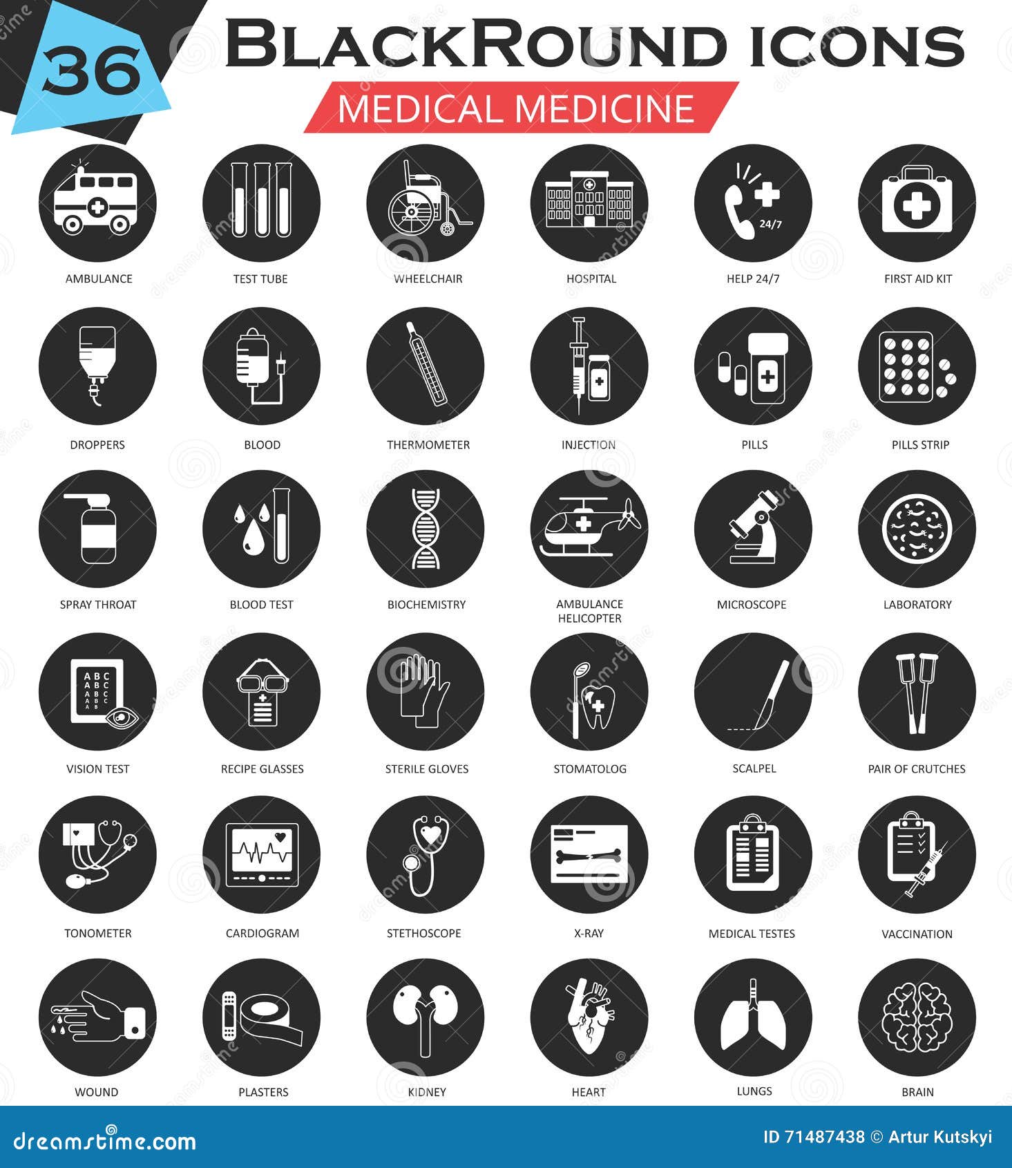 Vector Medical Circle White Black Icon Set. Ultra Modern Icon Design ...