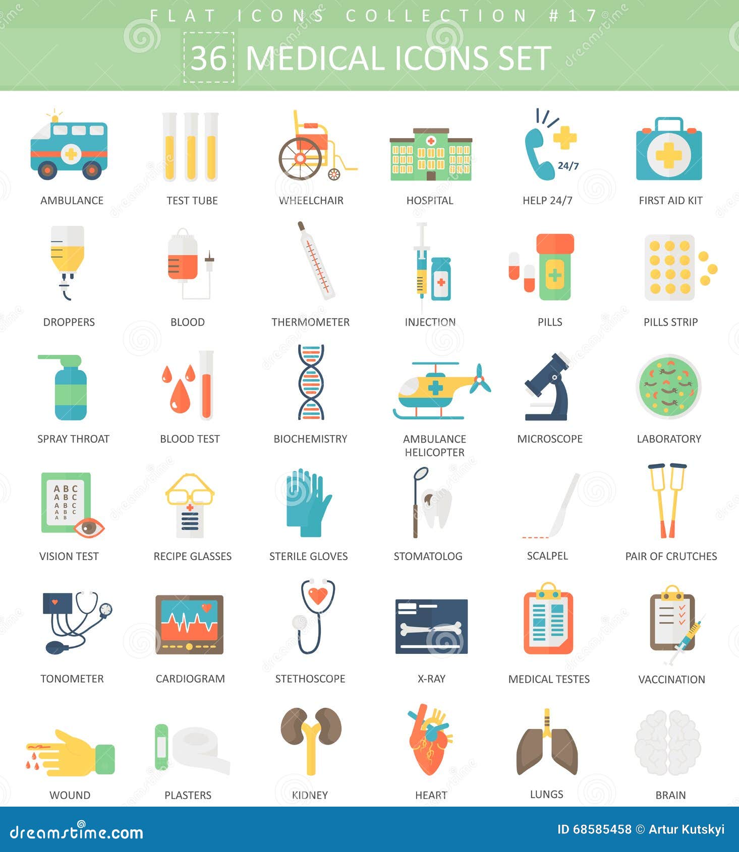 Vector Medical Color Flat Icon Set. Elegant Style Design Stock Vector ...