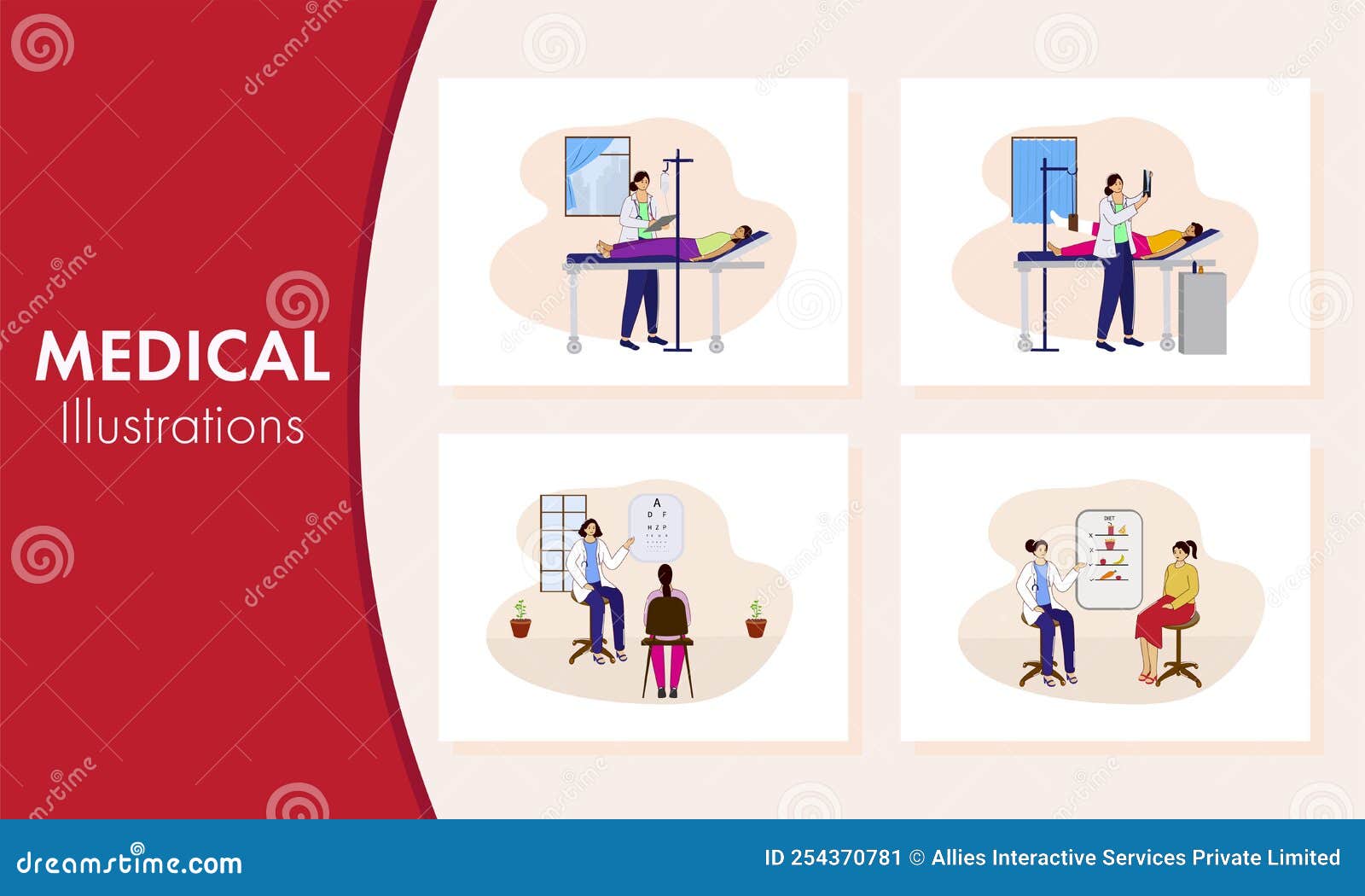 Vector Medical Concept Set on White and Red Stock Illustration ...