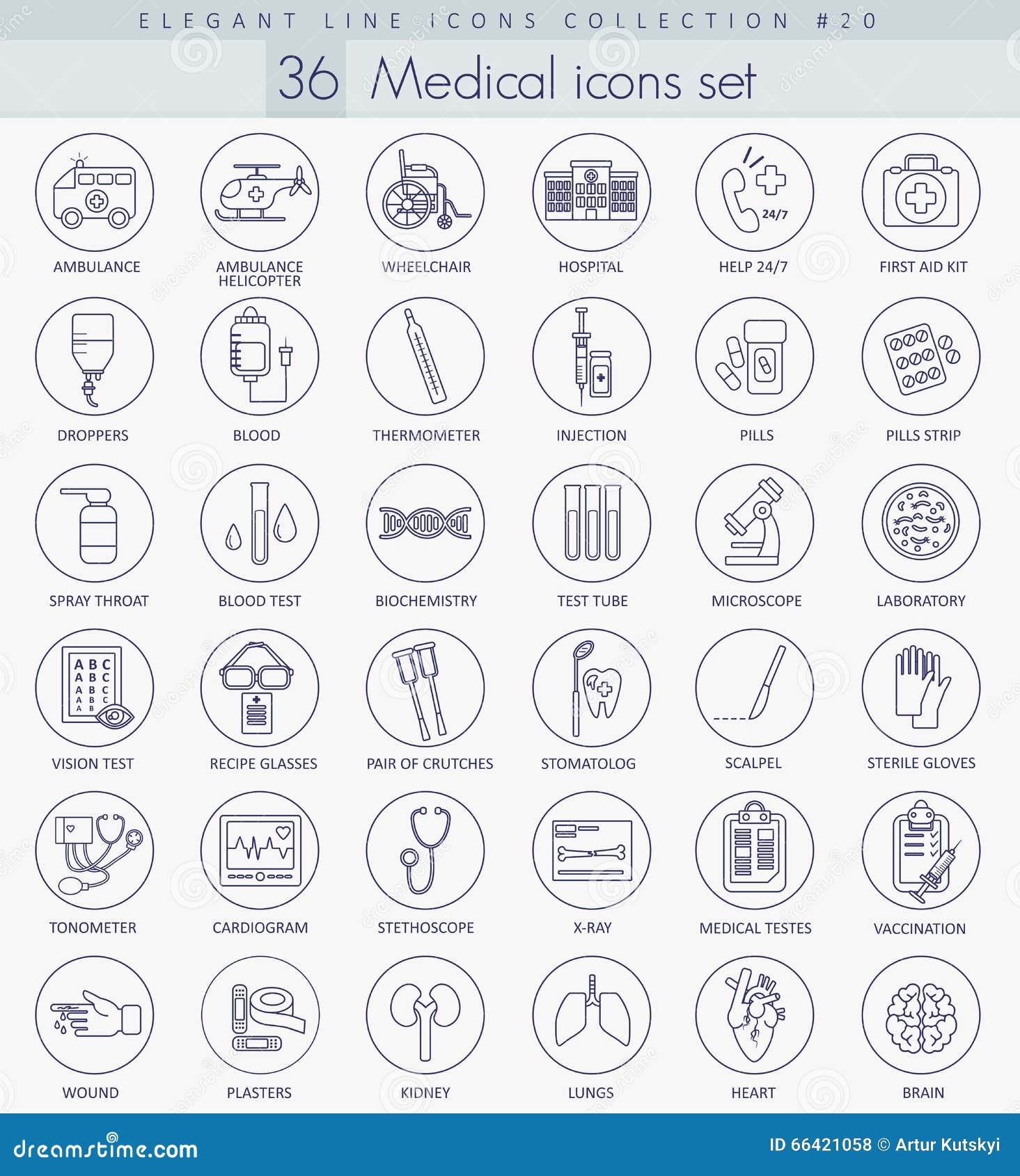 Vector Medical Outline Icon Set Elegant Thin Line Style Design Stock
