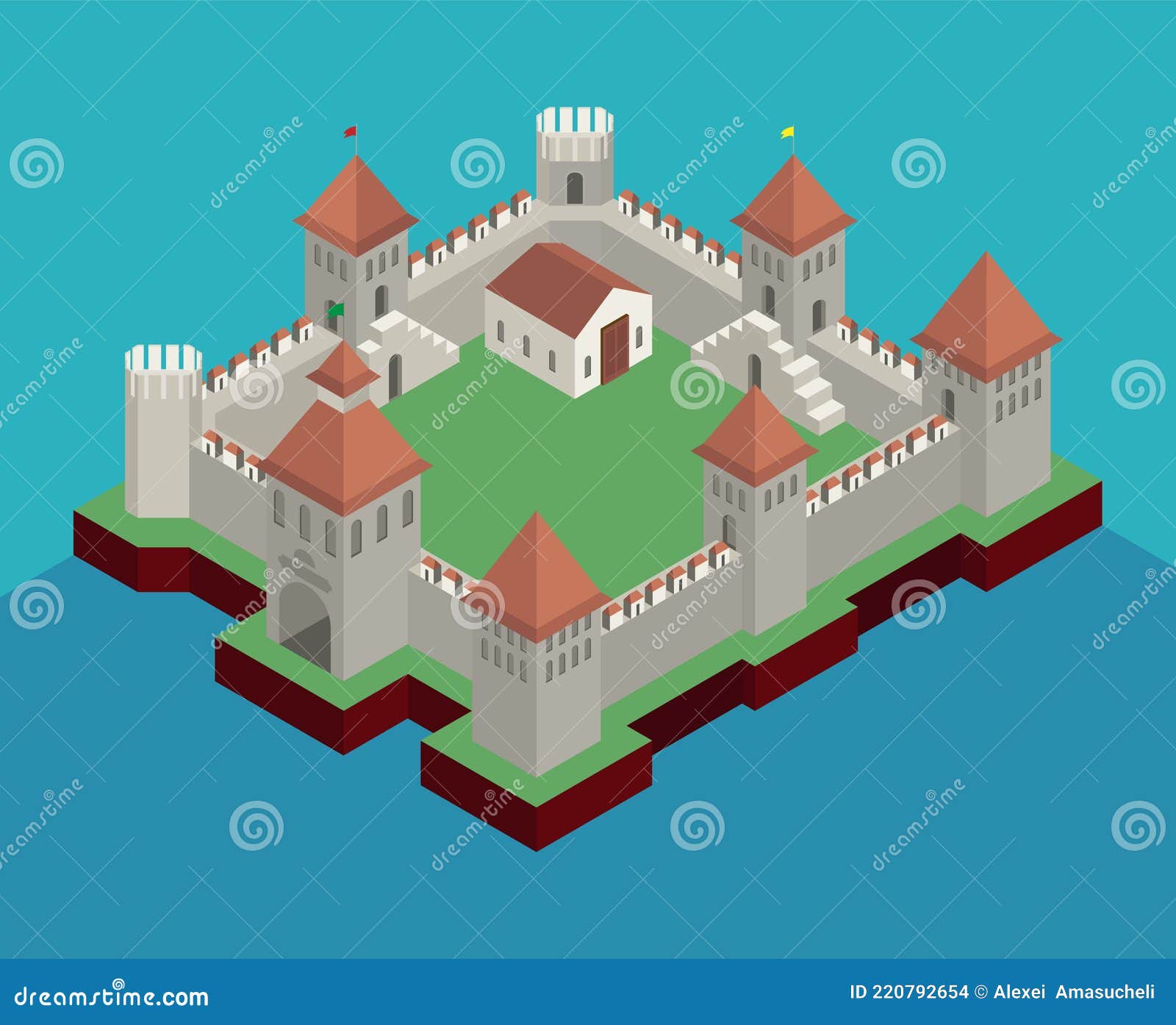Isometric Image of a Medieval Fortress. 3D Isometric Drawing Stock ...