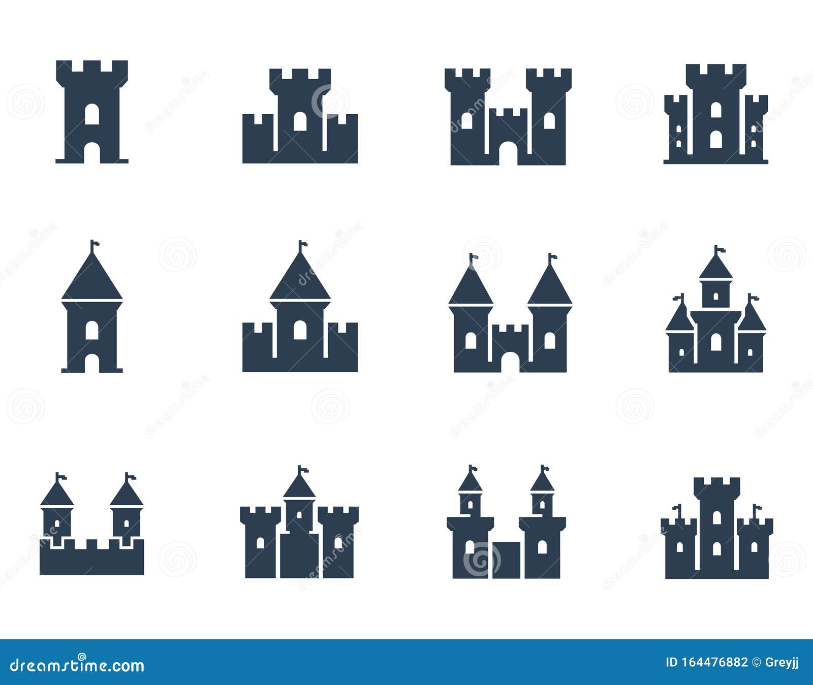 Medieval castles icon set stock vector. Illustration of silhouette ...
