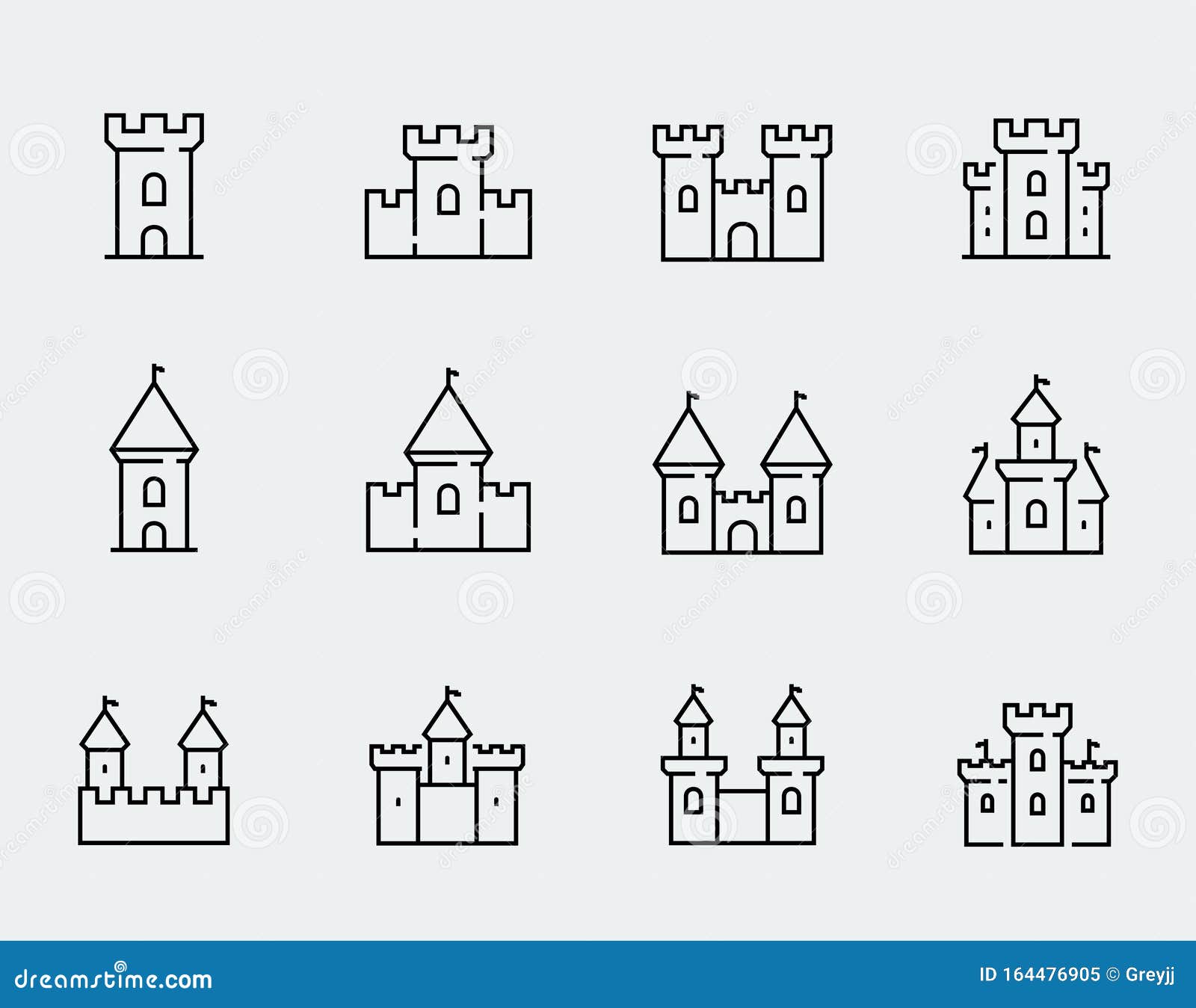 Castles Line Icons Collection. Fortress, Palace, Keep, Moat, Turret ...