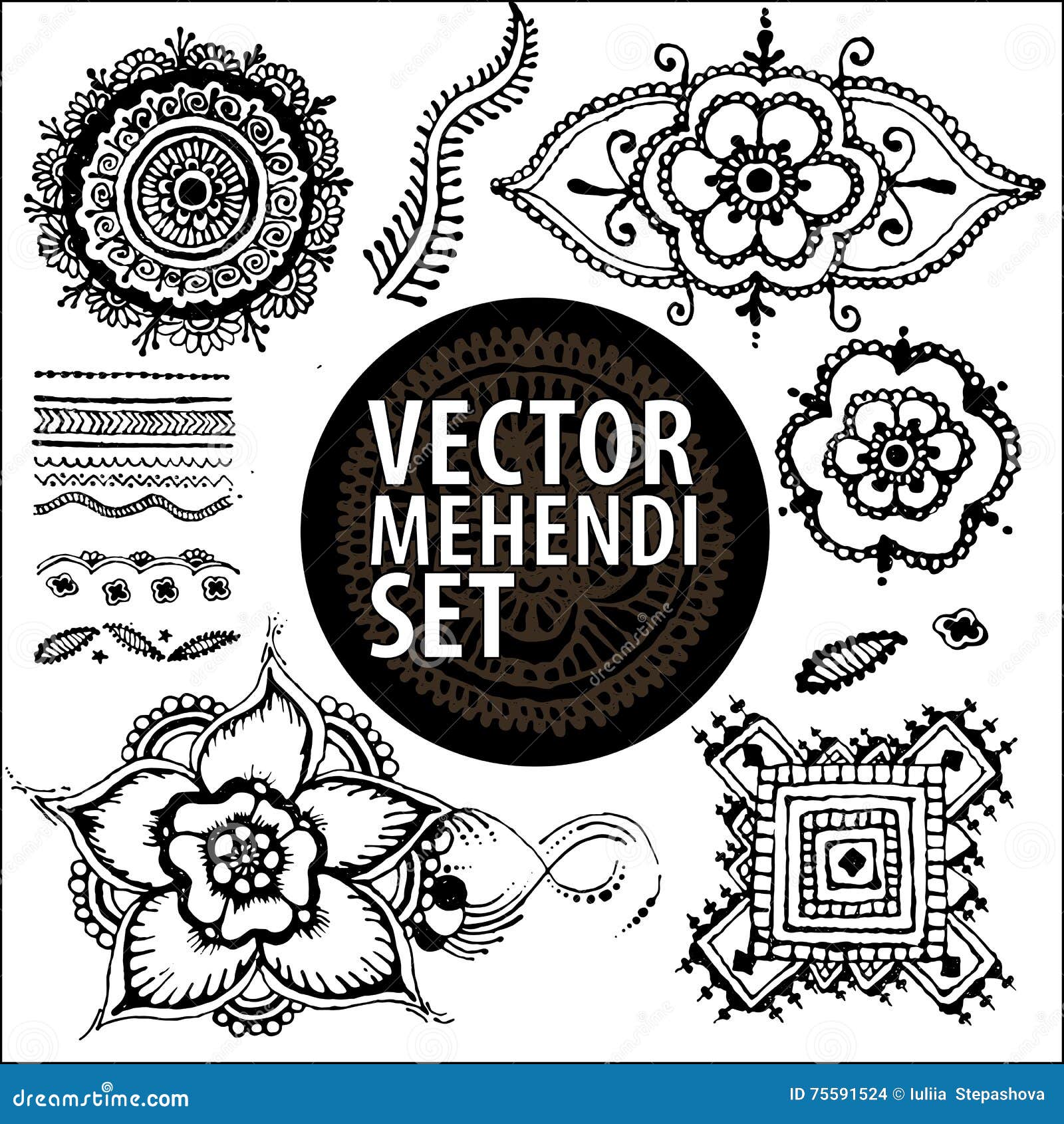 Vector mehendi set stock vector. Illustration of mendi - 75591524