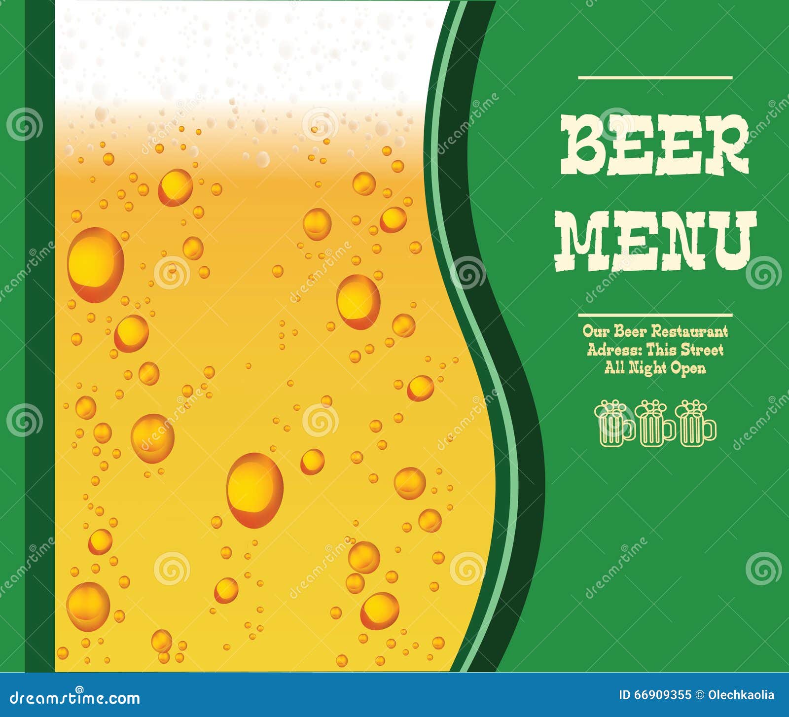 Vector Menu with Beer Drops on Green Background. Esp 10 Template Stock ...