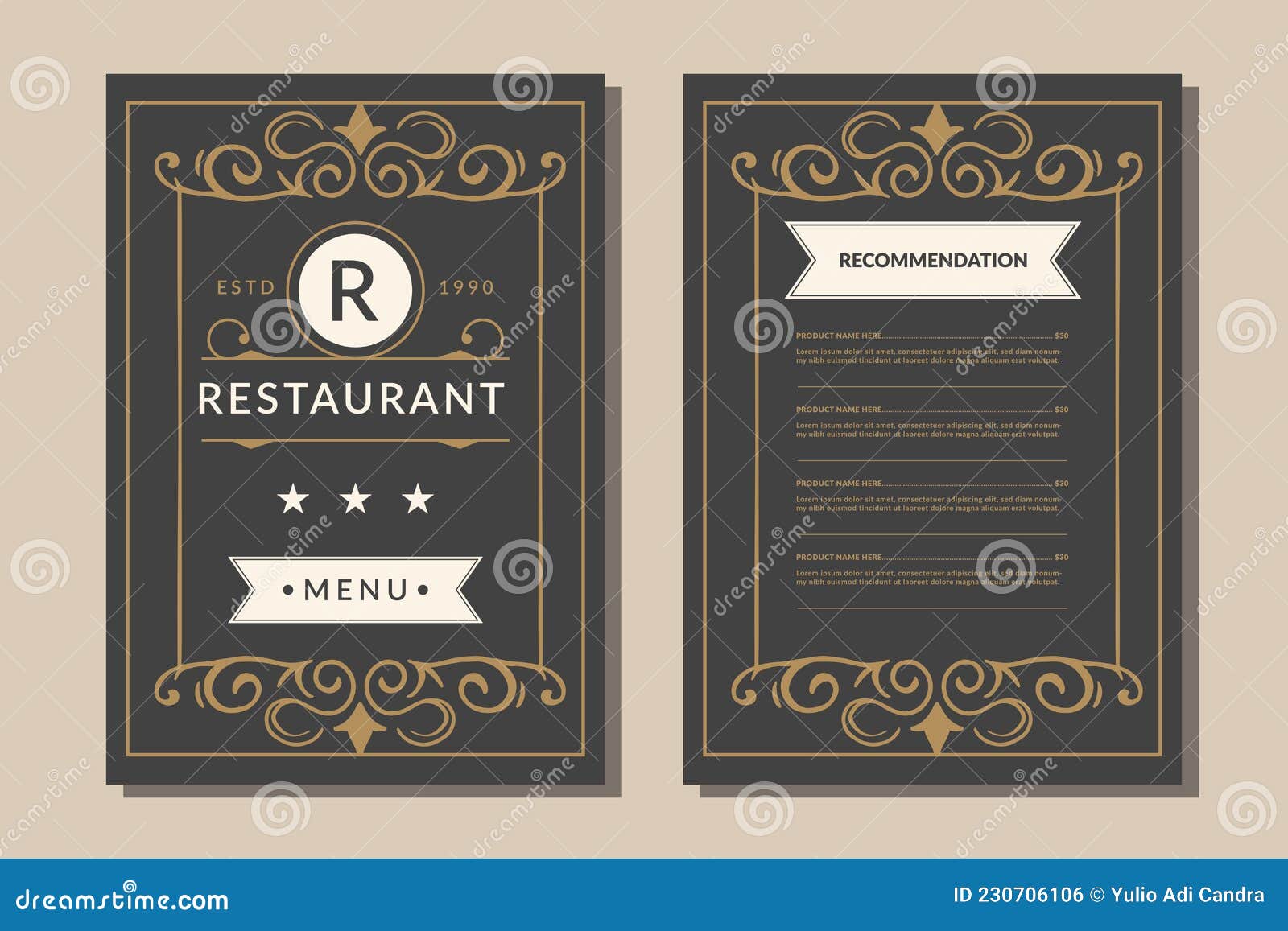 Vector Menu Design for the Restaurant with a Vintage Border Stock ...