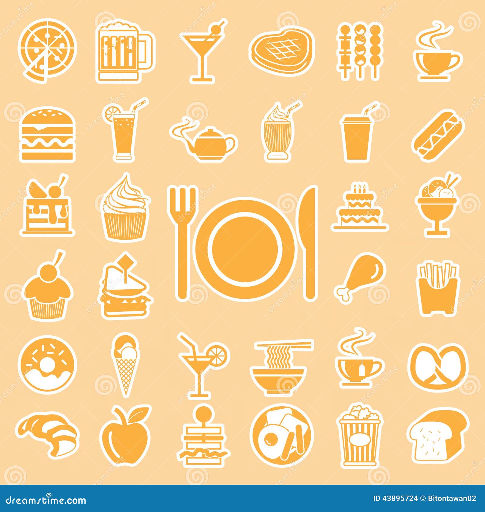 Vector Menu Food and Drink Icons Set Stock Vector - Illustration of ...