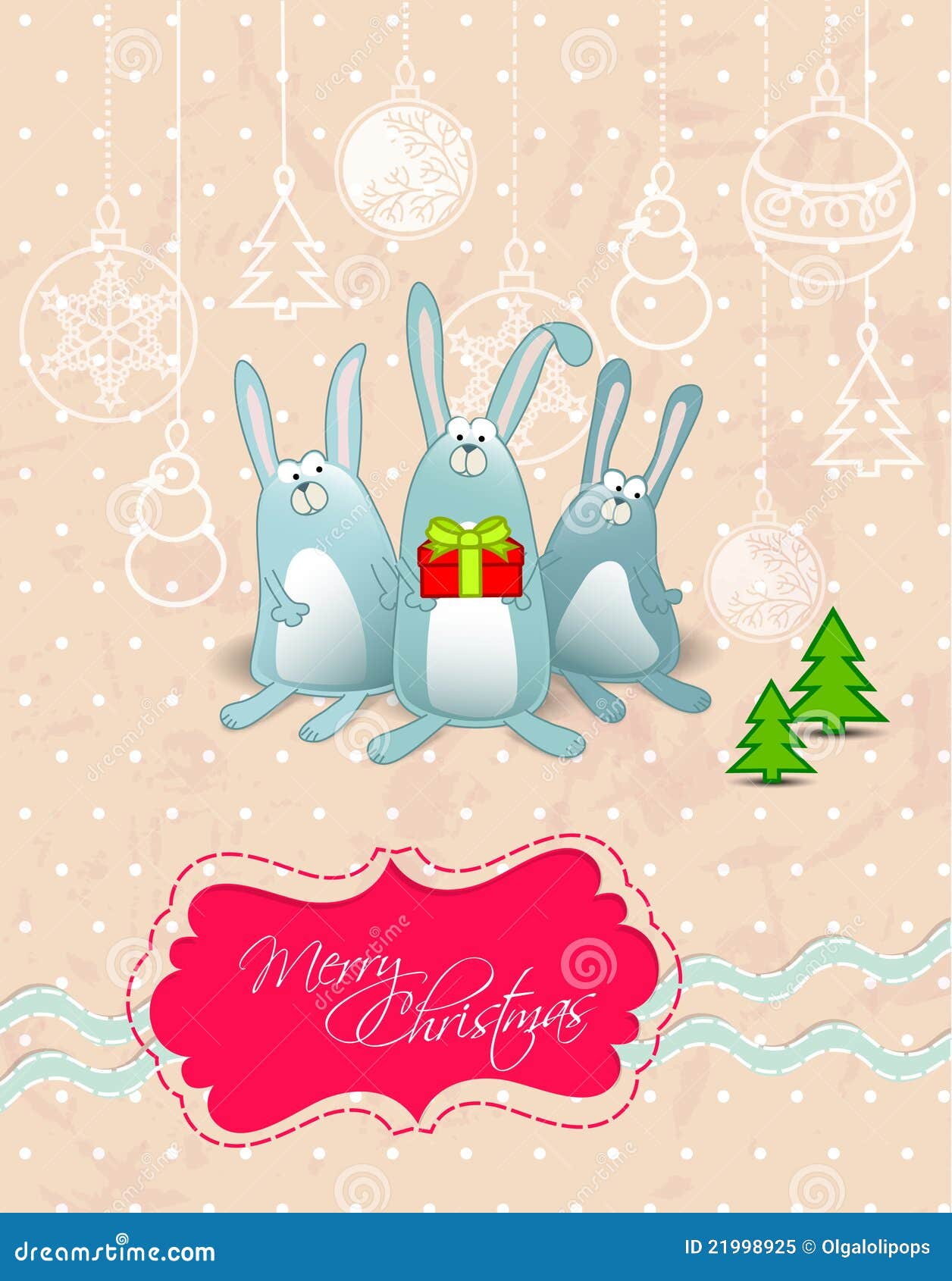 Vector Merry Christmas Card with Rabbits Frame Stock Vector ...