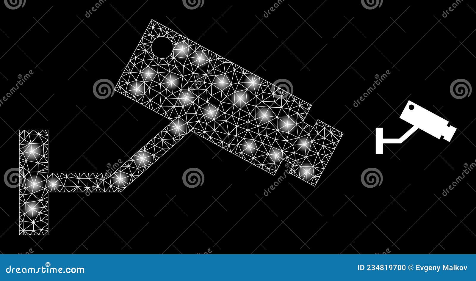 Vector Mesh Net CCTV Camera with Glowing Carcass Flares Stock Vector ...
