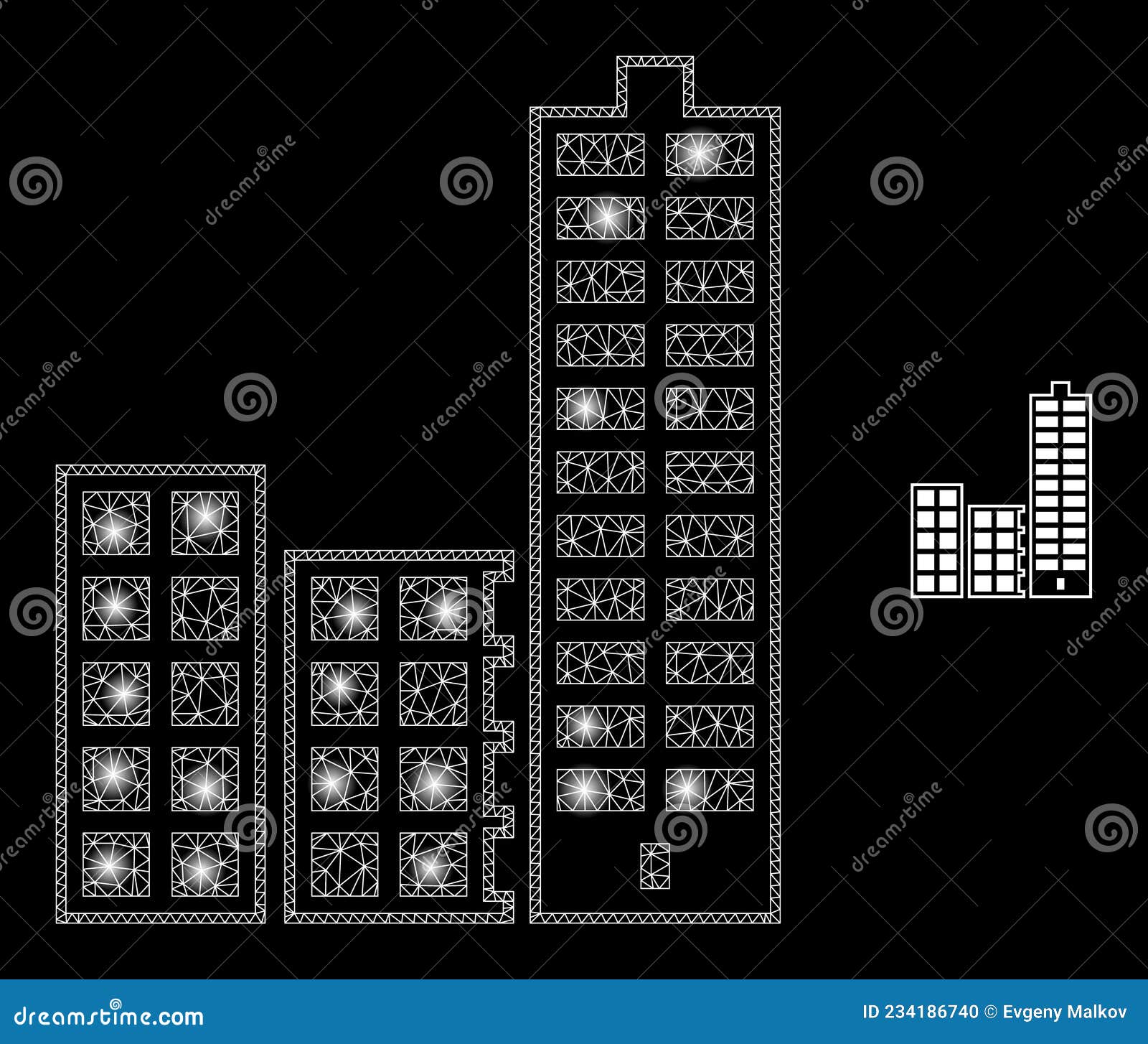 Vector Mesh Web City Buildings with Light Network Dots Stock Vector ...