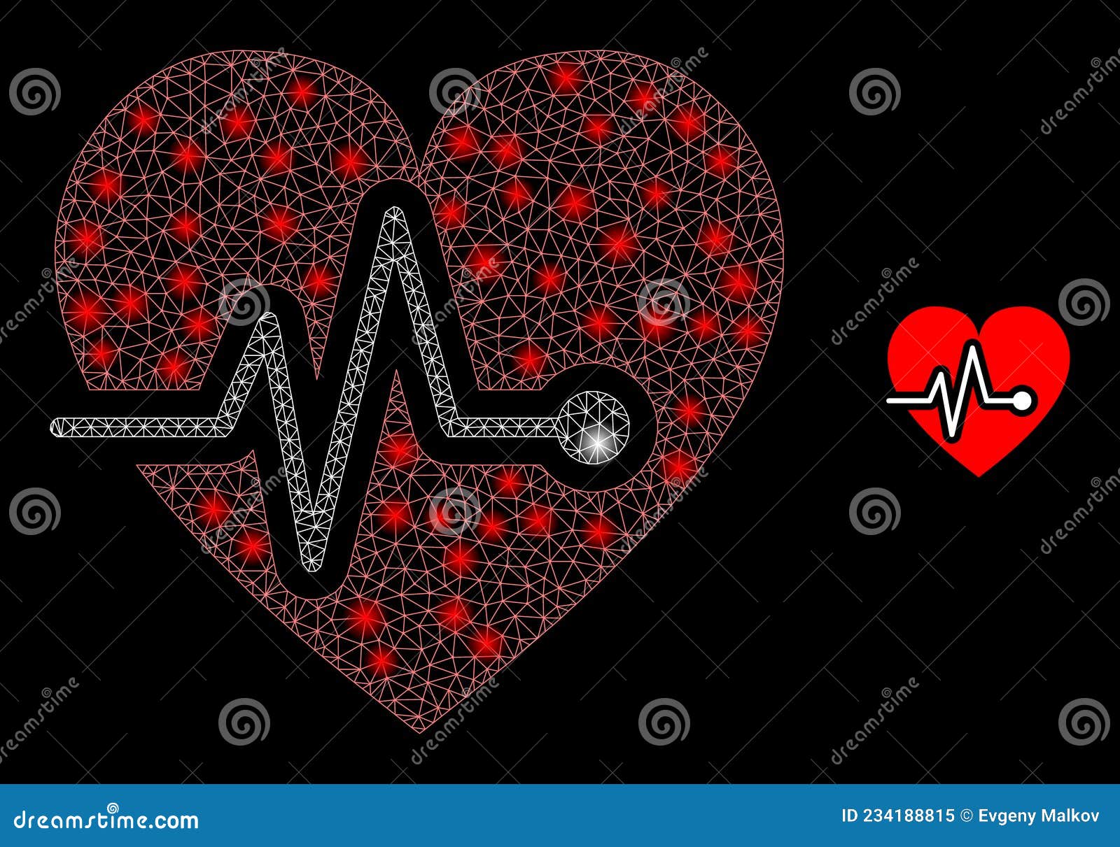 Vector Mesh Web Heart Pulse with Glowing Constellation Stars Stock ...