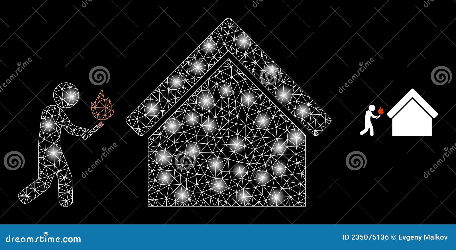 Vector Mesh Web House Arsonist with Light Carcass Stars Stock Vector ...