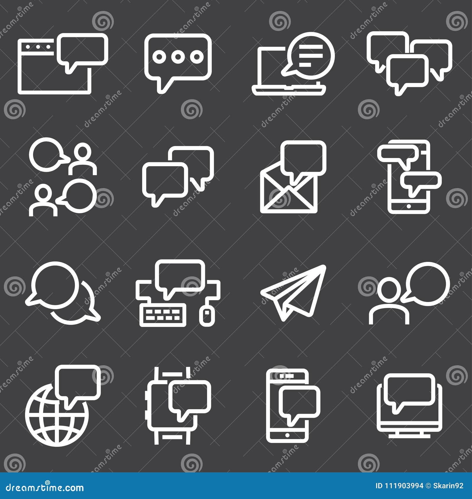 Vector Message Line Icons Set. Stock Illustration - Illustration of ...