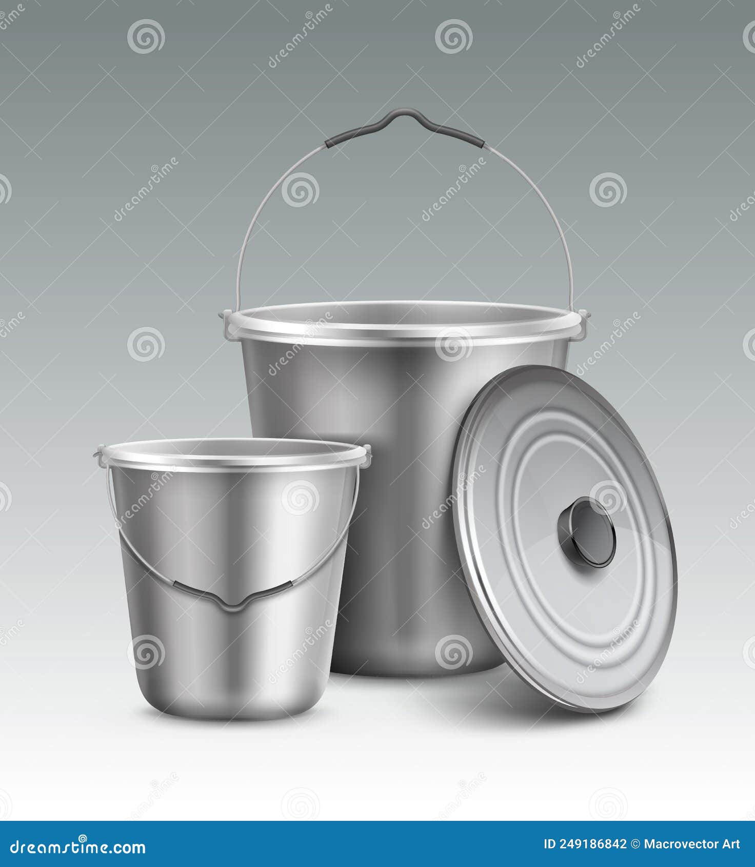 Vector metal buckets stock vector. Illustration of housework - 249186842