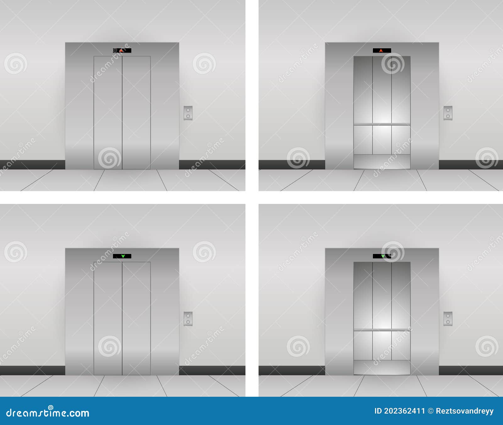 Vector Metal Elevator Outside and Inside on a White Wall Background ...