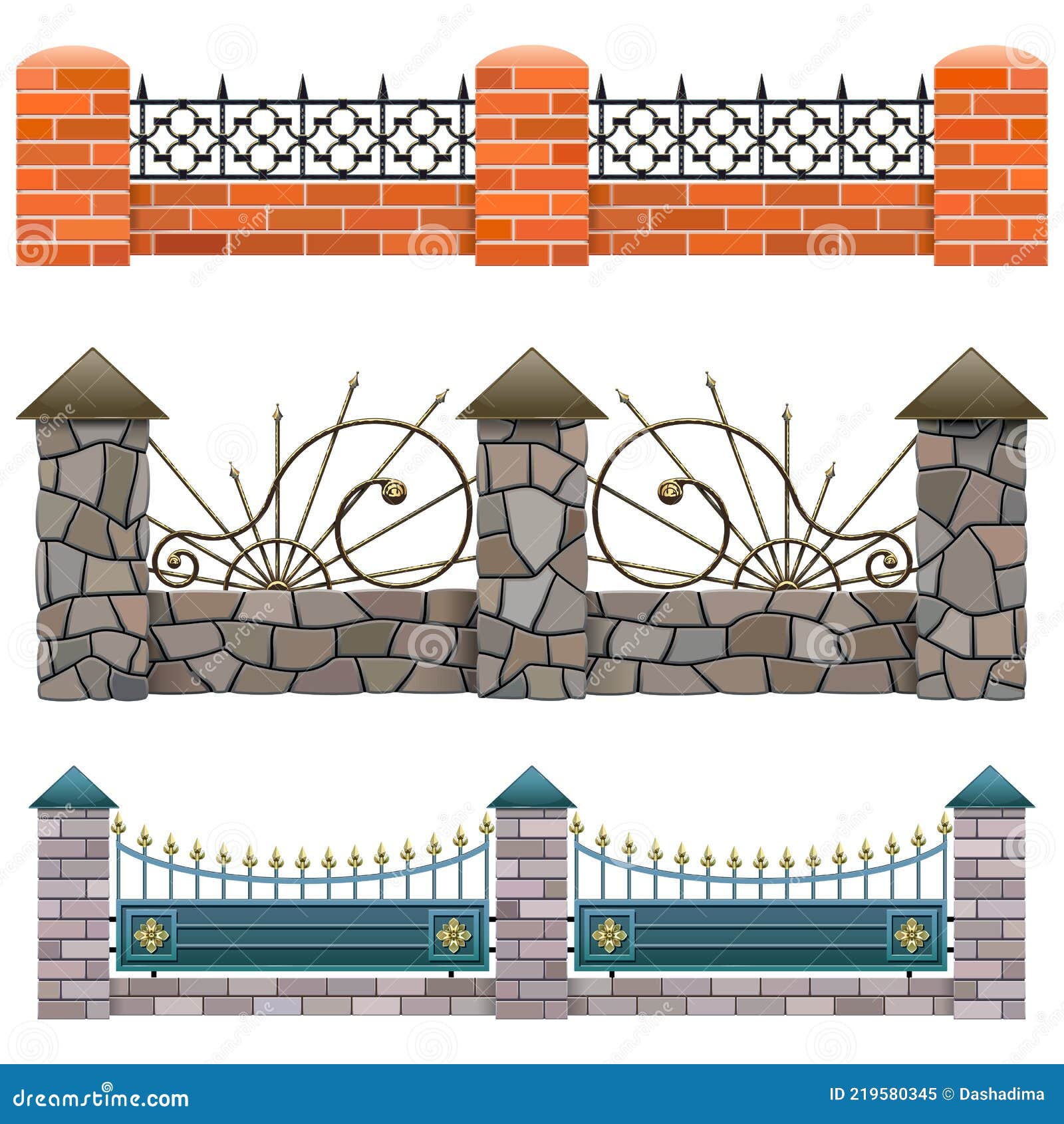 Vector Metal Fence Set 1 stock vector. Illustration of peak - 219580345