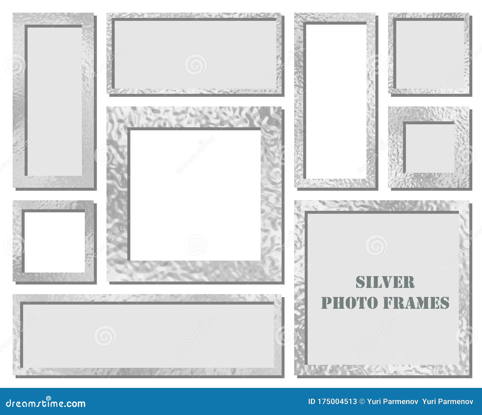 Vector Metal Frames Set With Shadows Isolated On White Background. Pack ...